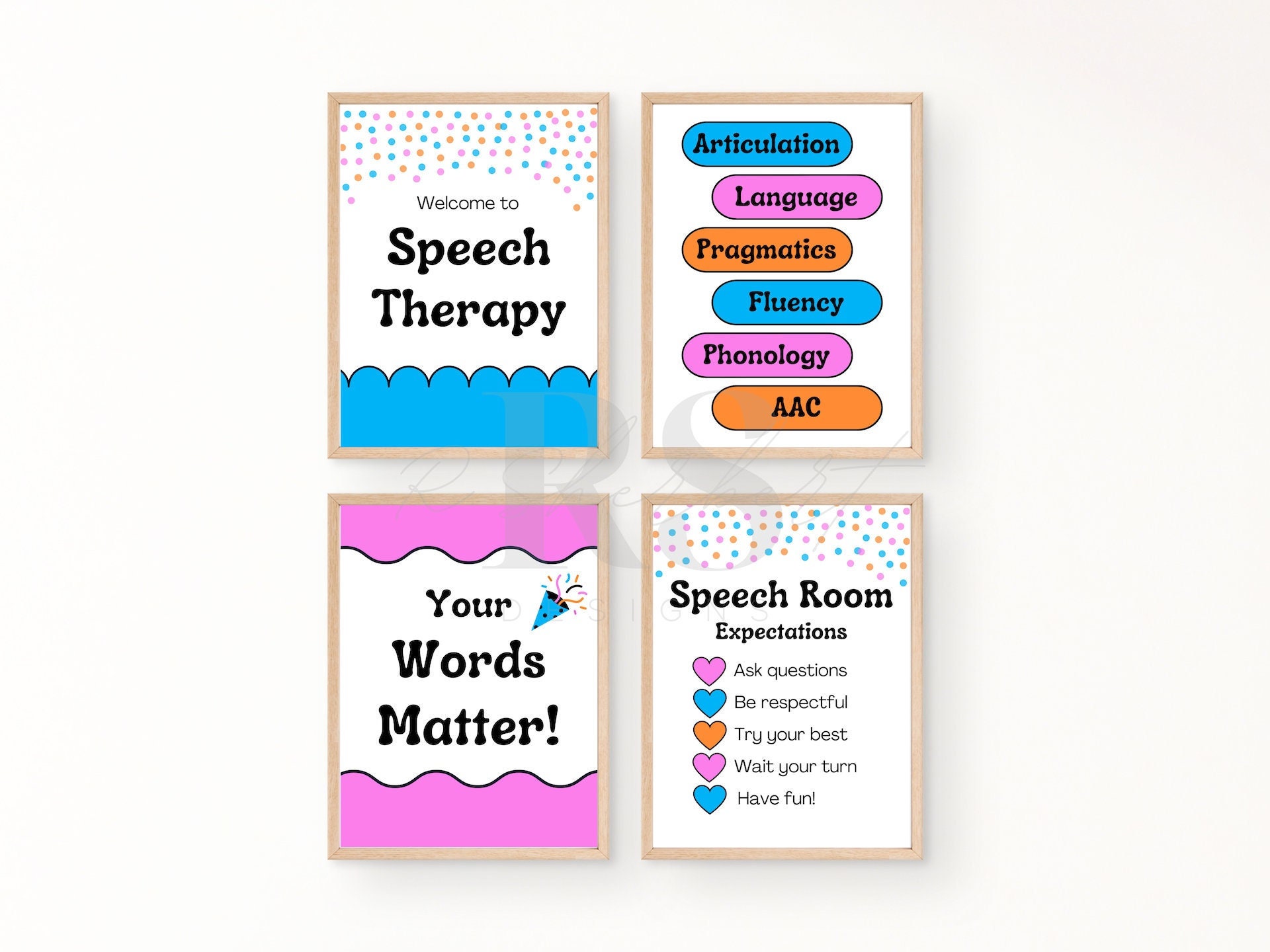Speech Therapy Prints, Set of 4, Party Design, for Speech Room ...