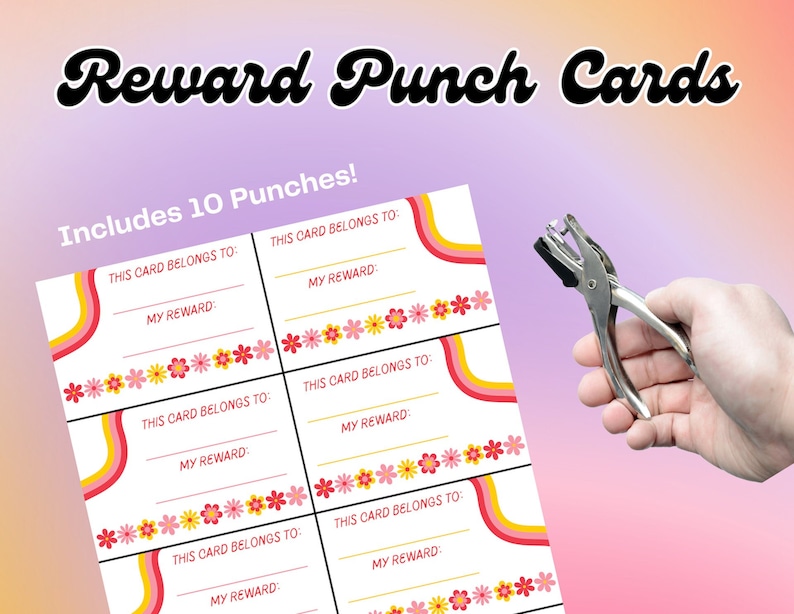 Reward Punch Cards, Groovy, Boho Themed, Hole Punch Cards, Set of 32 ...