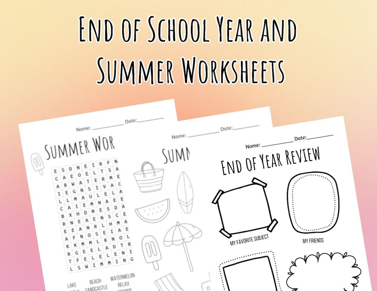 End of School Year Review and Summer Worksheet Bundle, 6 Activities ...