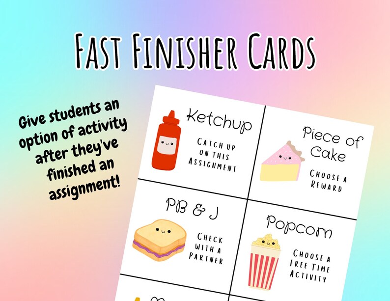 Fast Finisher Cards, Classroom Management Tool, Back to School Supplies ...