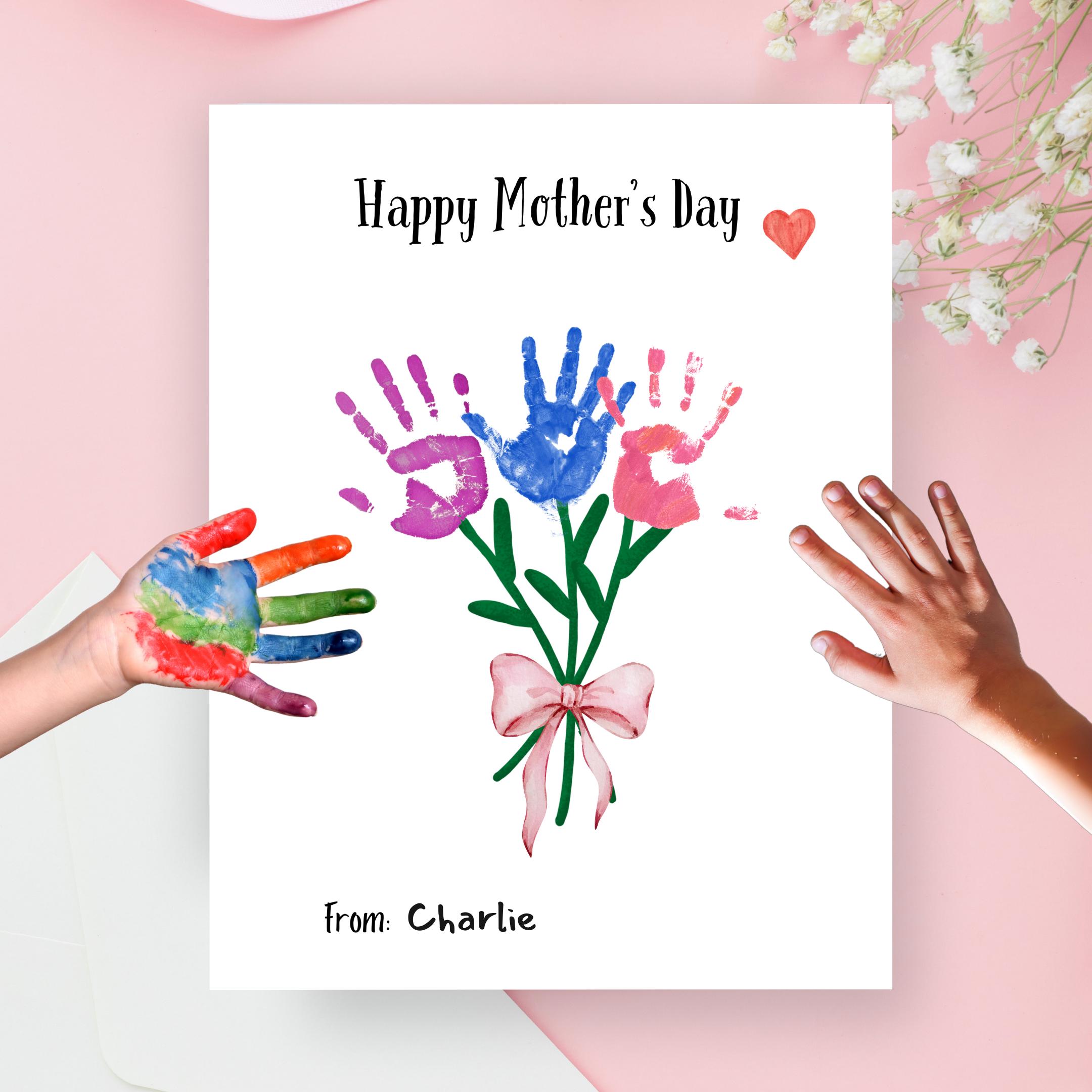 Mother's Day Handprint Card, Flower Handprint Craft, to Mom From Kids ...