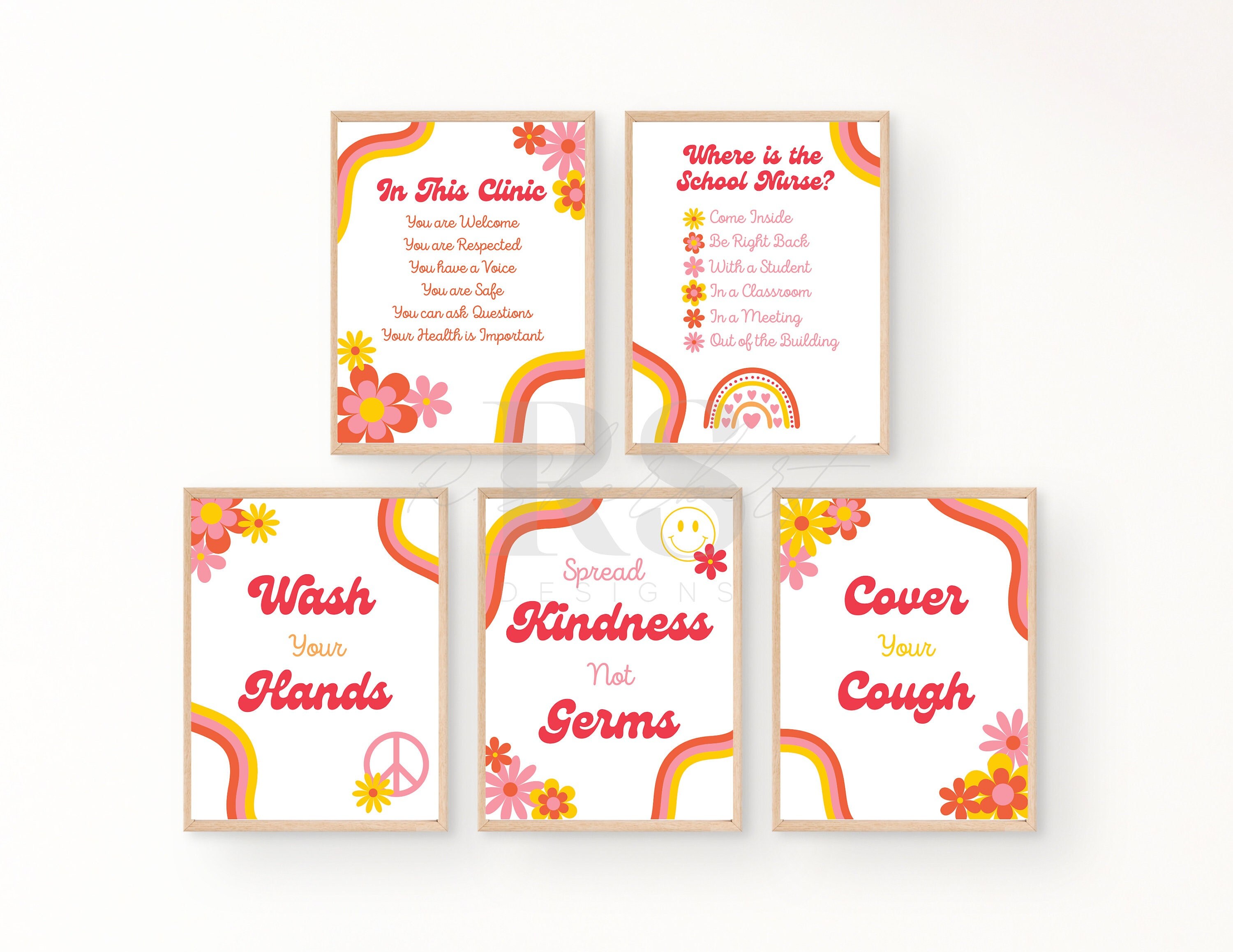 School Nurse Poster Bundle, Set of 5, Groovy, Retro Themed, for Nurse ...
