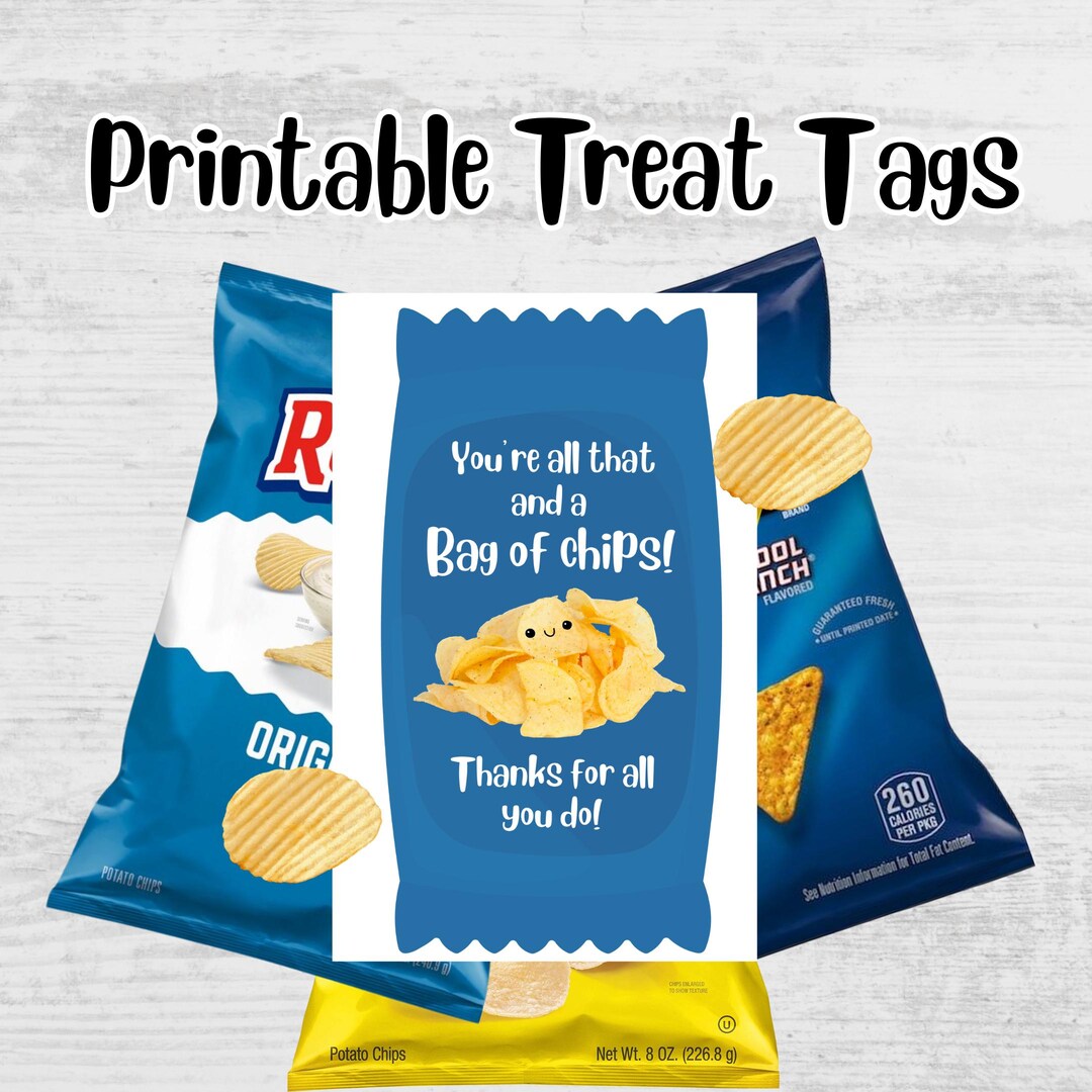 Teacher Appreciation Snack Tag, Teacher Treat Tag, Chip Bag Tag, Chips ...