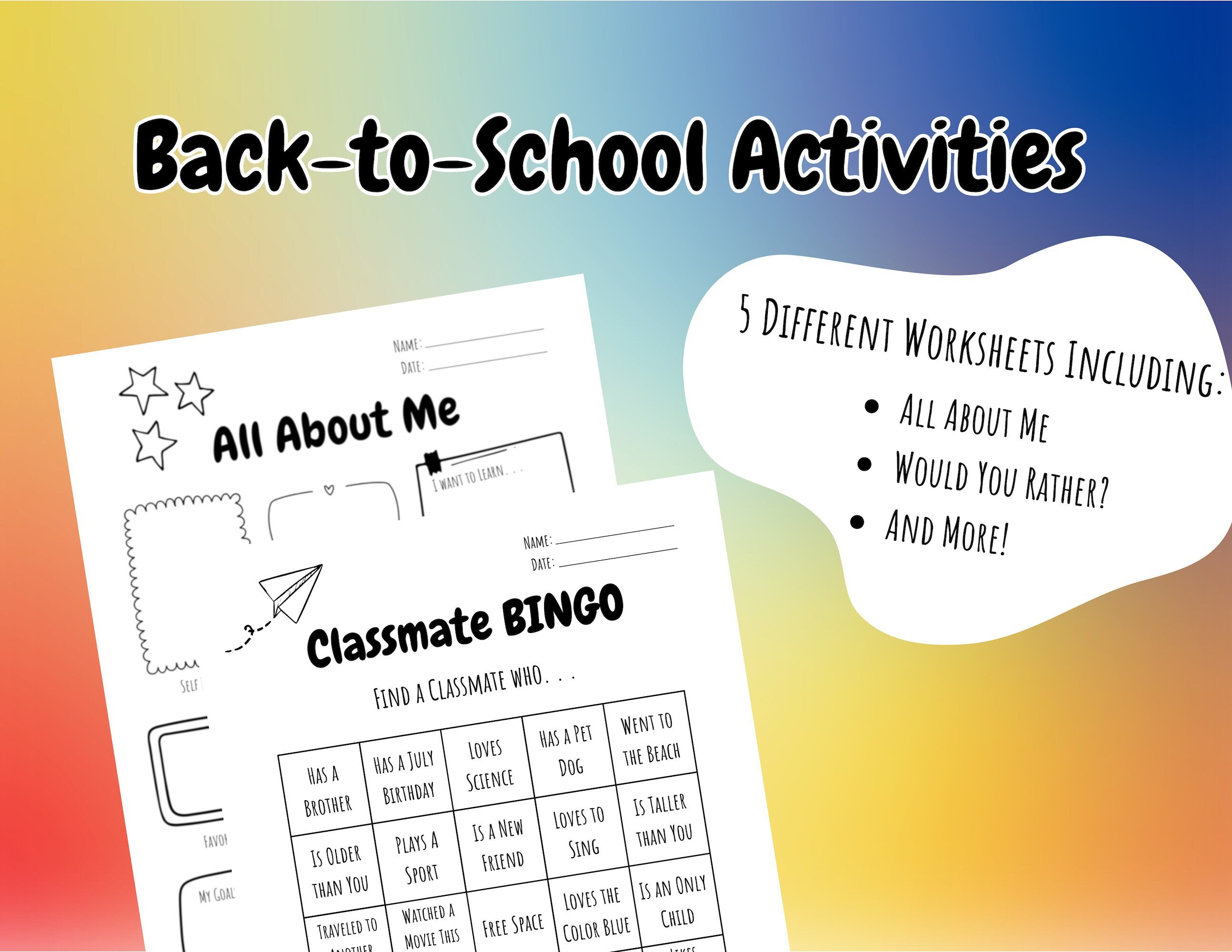 Back to School Activities, All About Me, Classmate BINGO, Icebreakers ...