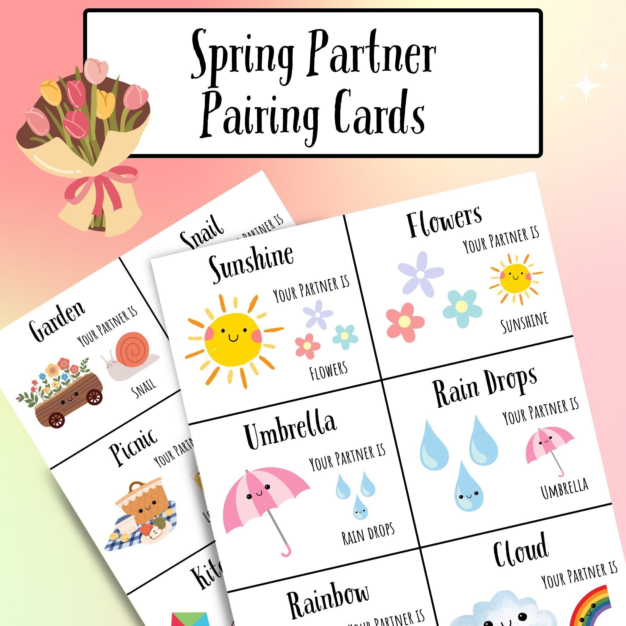Spring Themed Partner Pairing Cards, Matching Cards, Spring Season ...