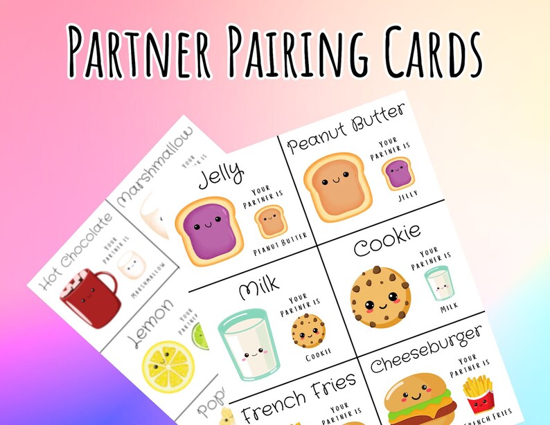 Partner Pairing Cards, Group Pairing and Matching Cards, for Classroom ...