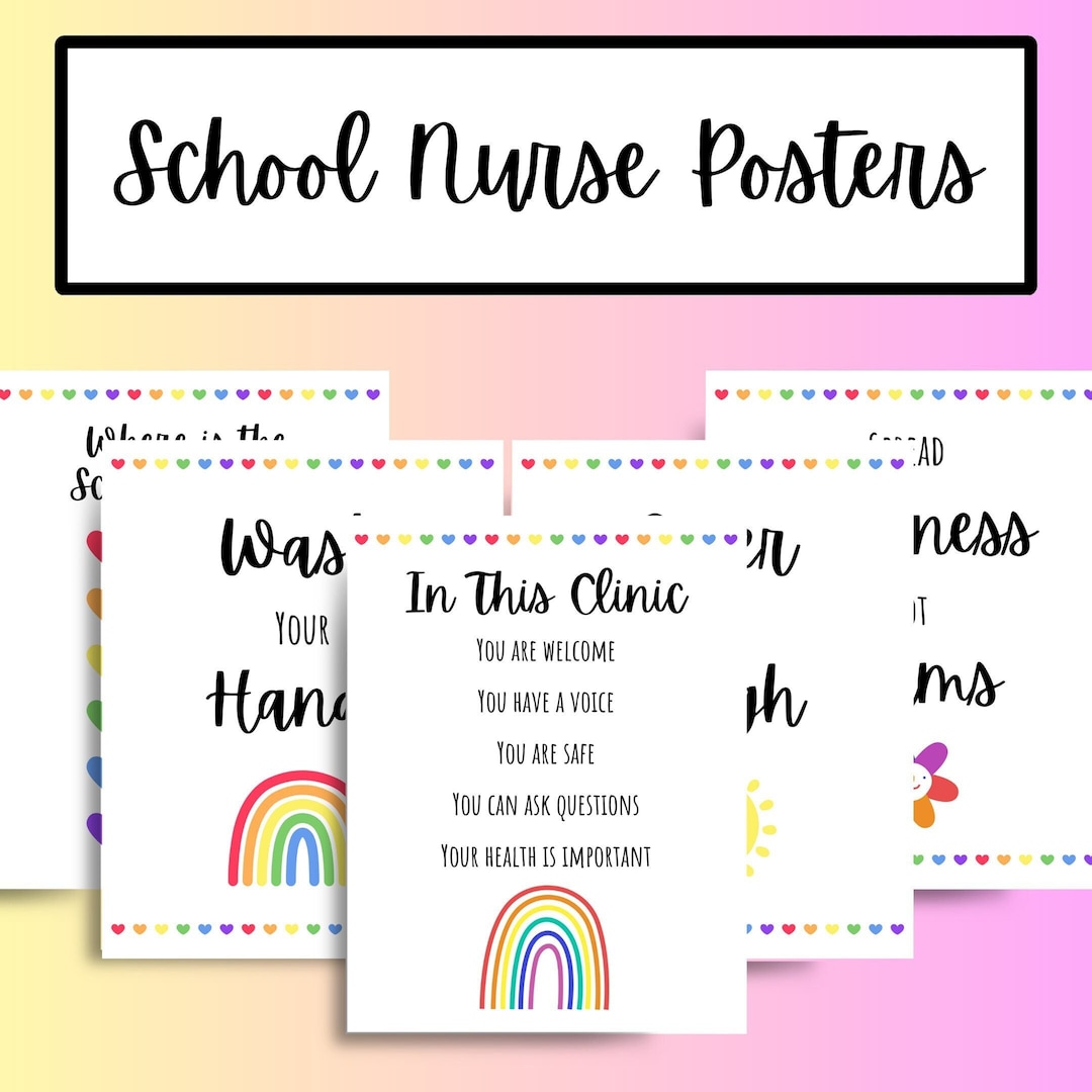 School Nurse Print Bundle, Set of 5, Rainbow Themed, Clinic Decor ...