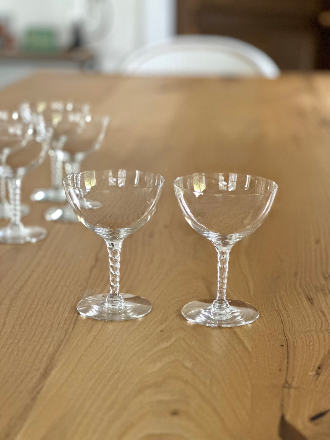 Vintage Set of 2 Large Crystal Twist Stem Champagne Coupe Glasses 8 Oz ...