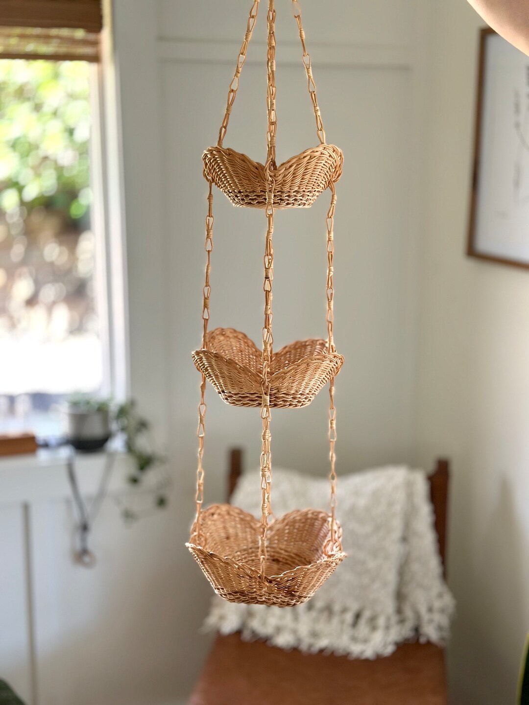 Rare Vintage 3 Tier Rattan Hanging Baskets Planter Baskets Fruit ...