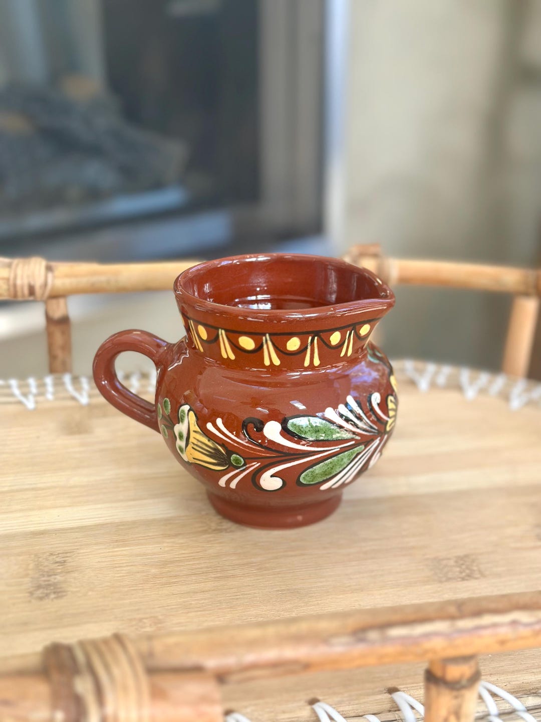 Vintage Hungarian Red Ware Pottery Pitcher Vase With Hand Painted ...