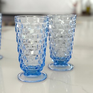 Vintage American Whitehall Blue Optic Glasses, Cubist Flared Rim Footed ...