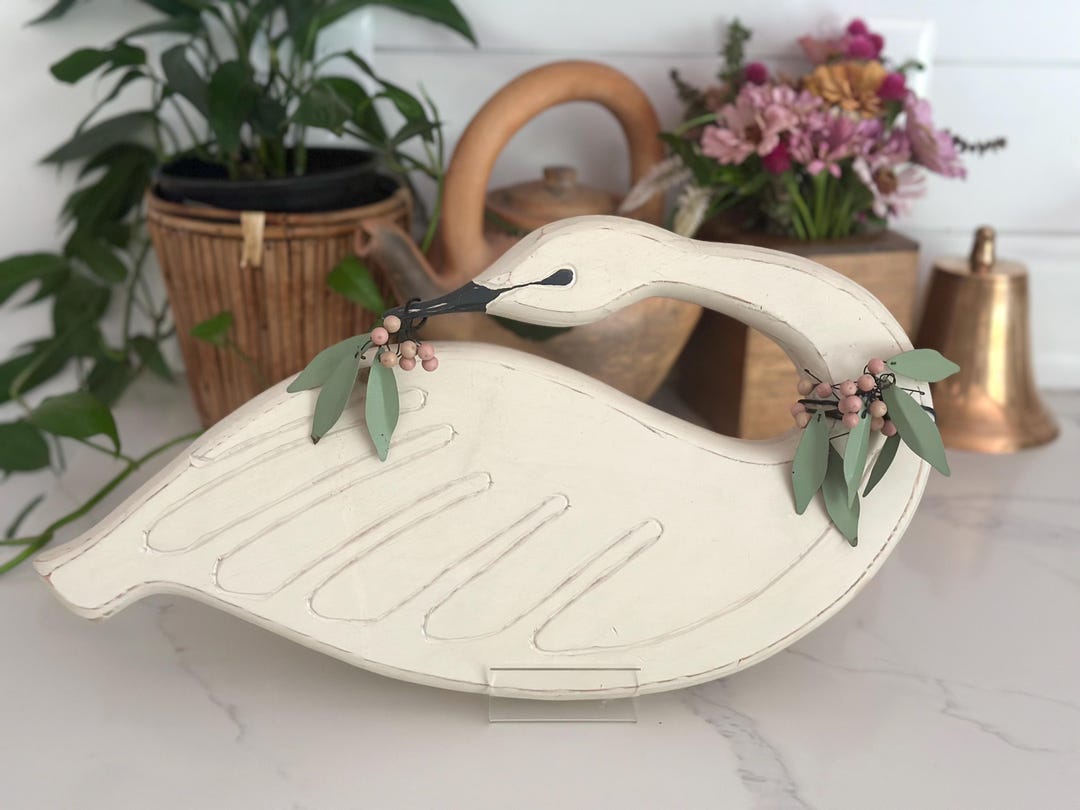 Vintage Wood White Goose Swan Wall Plaque Flowers Berries - Etsy