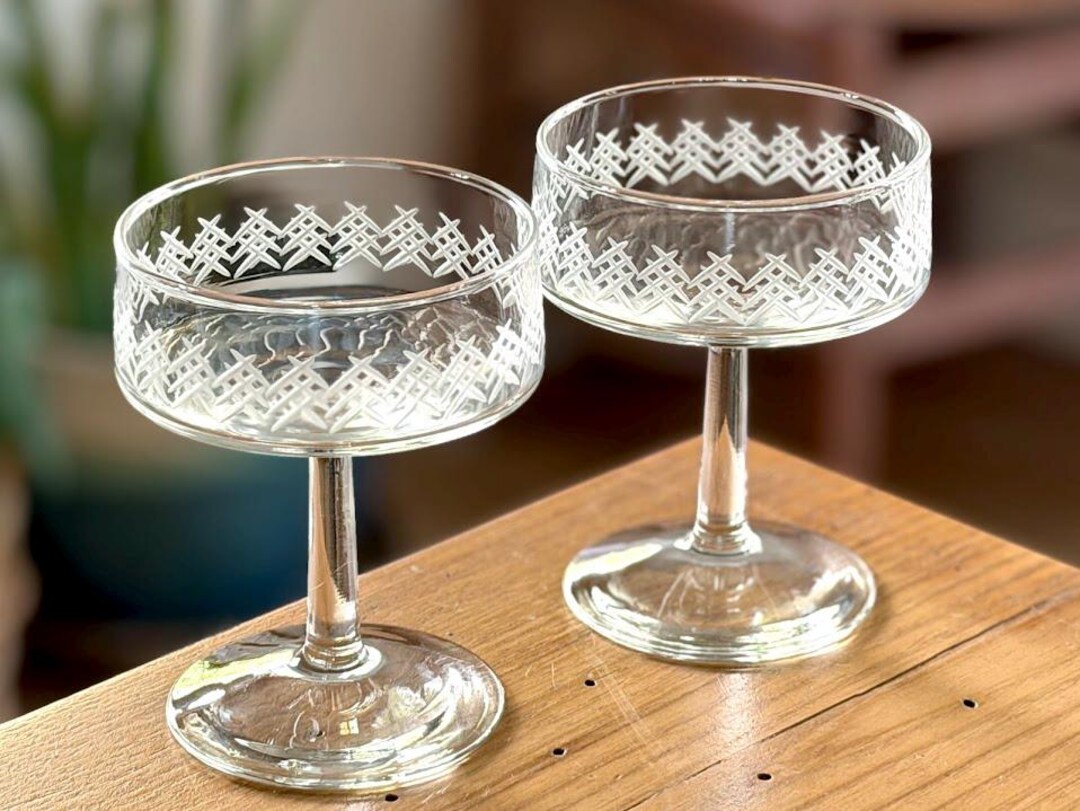 Vintage Coupe Glasses, Champagne Coupe, Cross Hatch Design, Cocktail ...