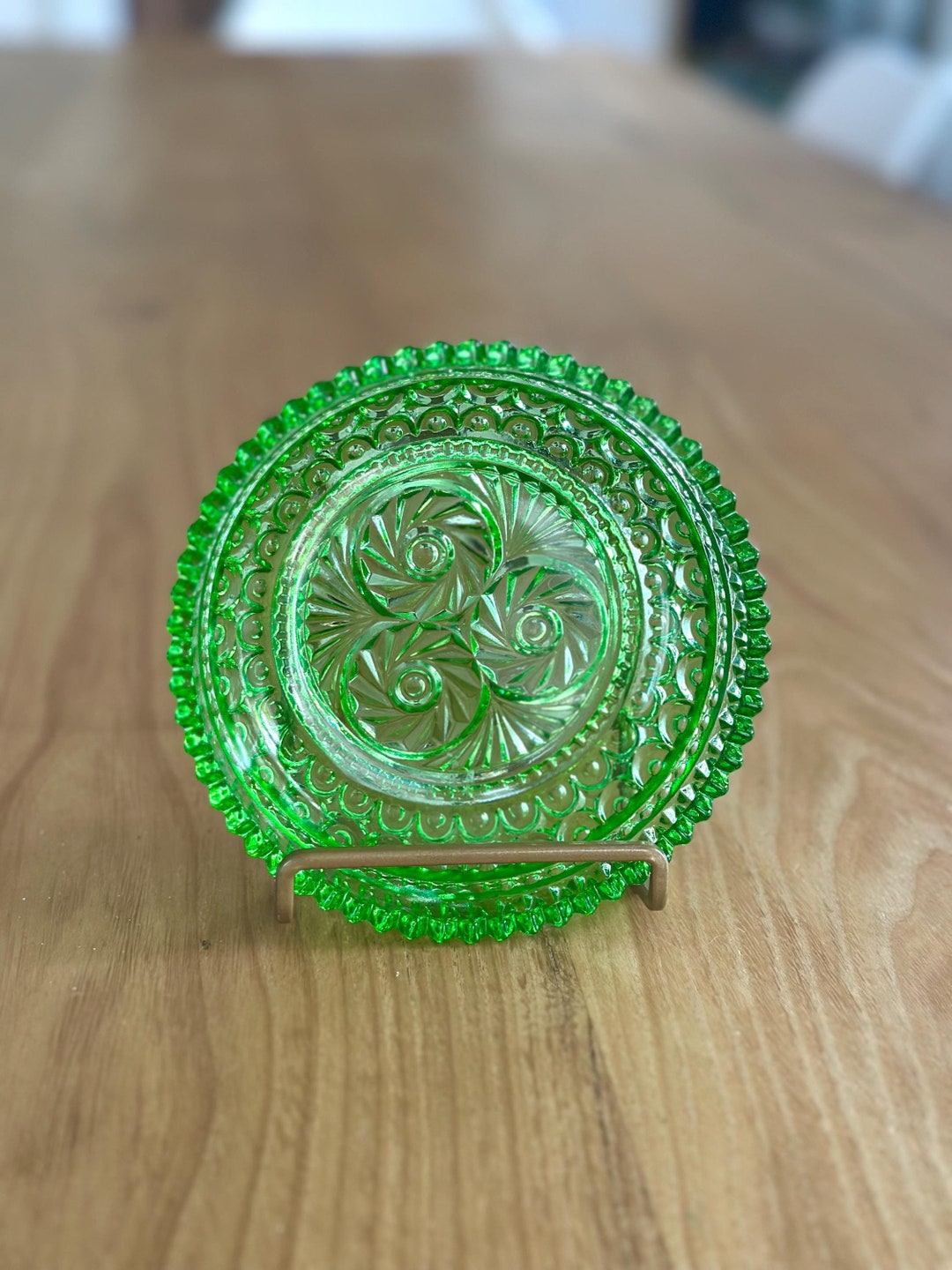 Rare Vintage Green Sawtooth Cut Glass Bowl Depression Glass Bowl ...