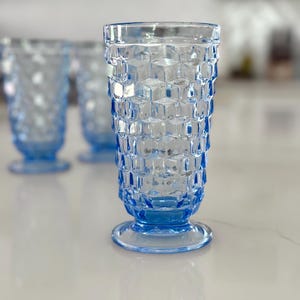 Vintage American Whitehall Blue Optic Glasses, Cubist Flared Rim Footed ...