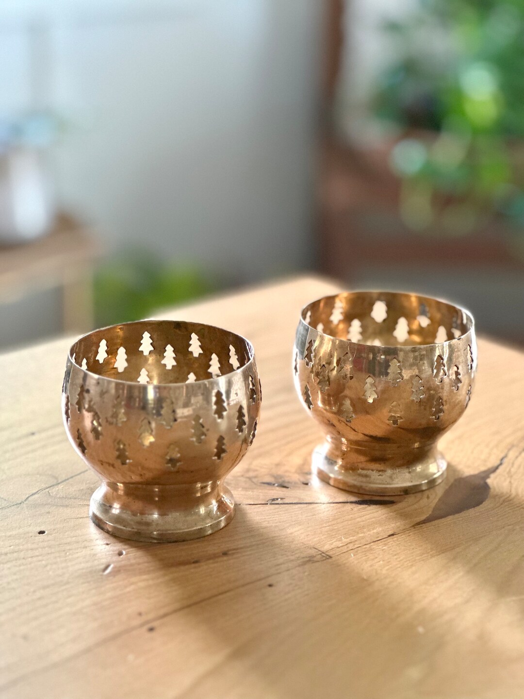 Brass Tree Votive Candle Holder, Vintage Christmas Retriculated ...