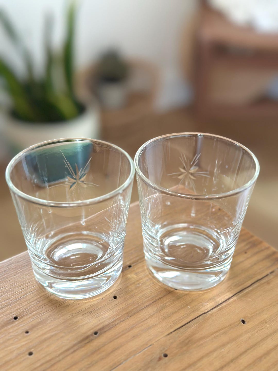 Vintage Mid-century Modern Lowball Whiskey Rocks Glasses, Etched Atomic ...