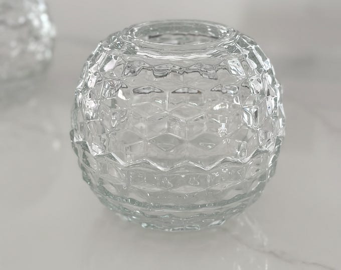 Homco Clear Glass Round Fairy Lamp Cubist Pattern Retro Home Decor ...