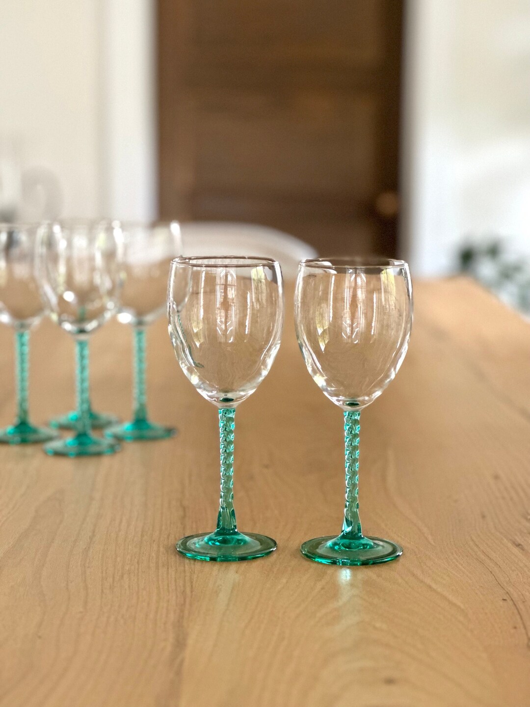 Vintage Set of 2 Cristal D’arques Durand Aqua Turquoise Teal Twist Stem ...