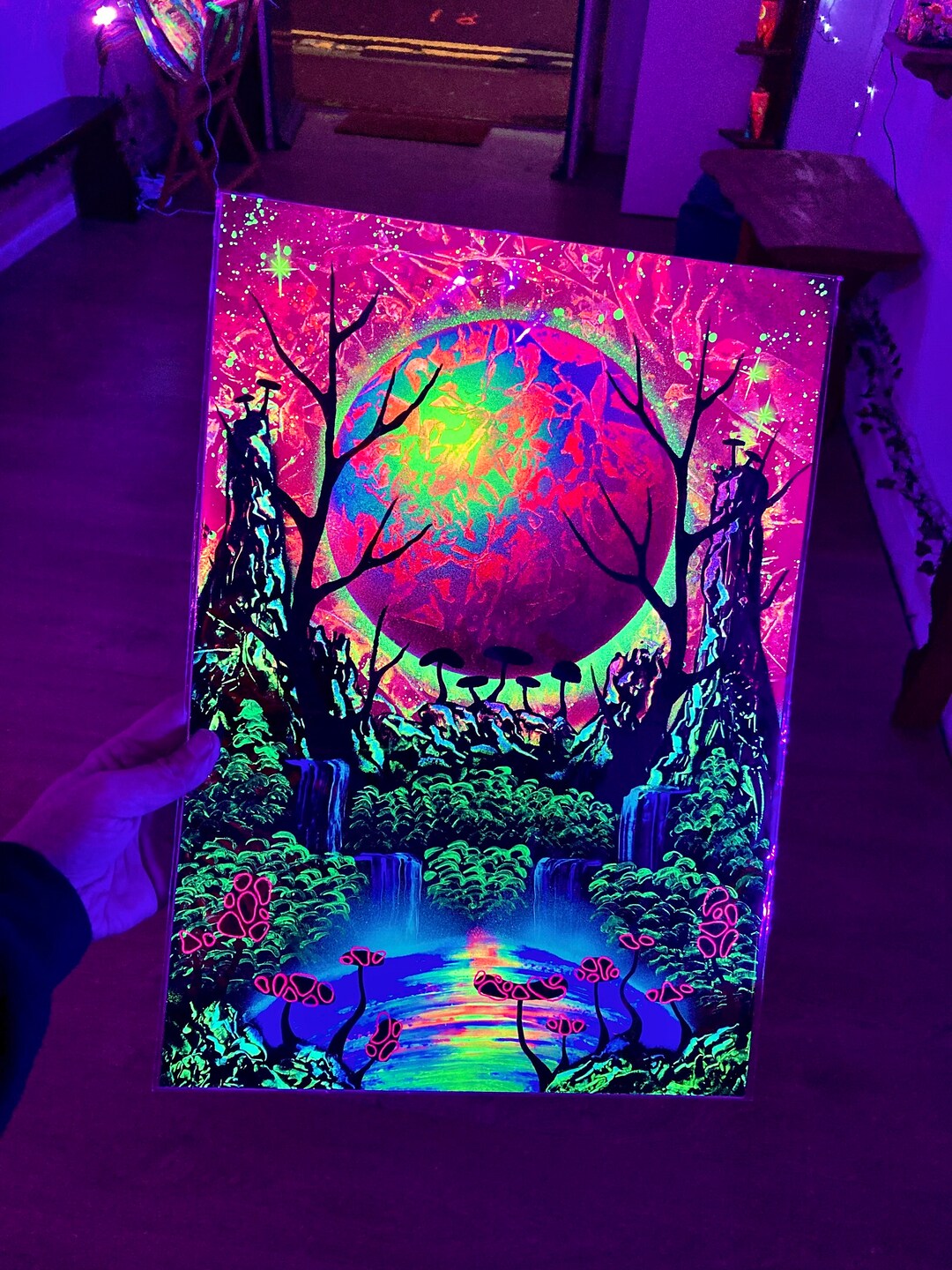 UV Reactive Blacklight Glowing Psychedelic Space Landscape Painting - Etsy