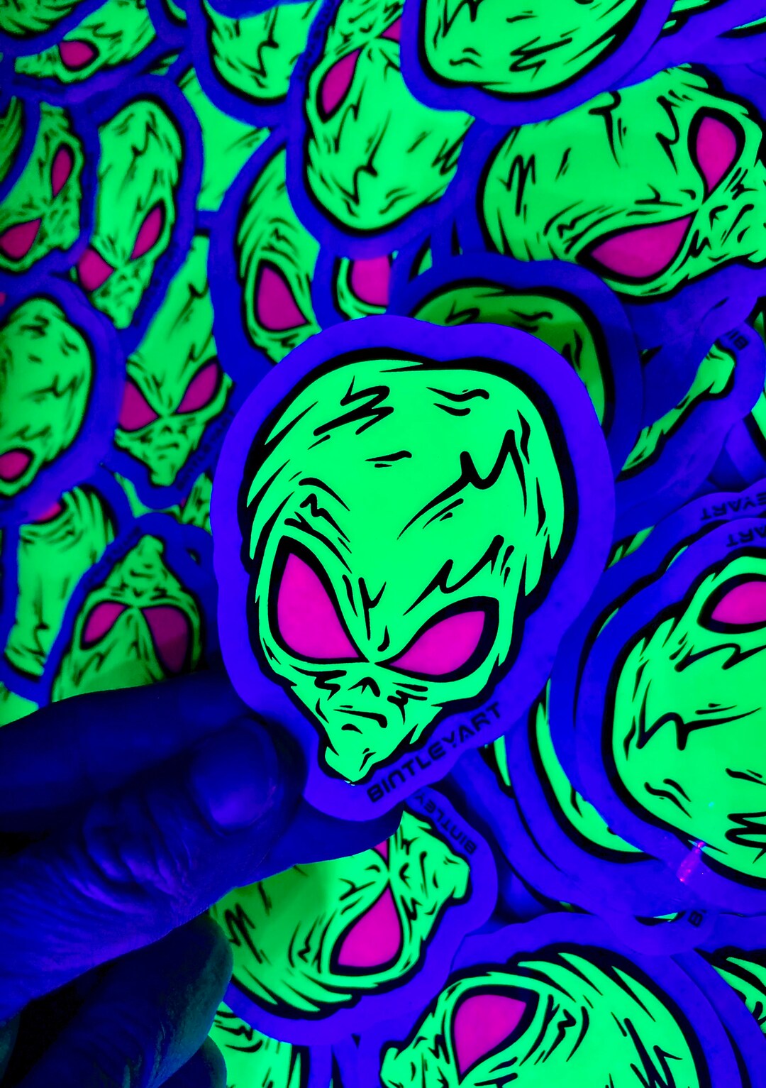 Uv/blacklight Reactive Art Alien Sticker - Etsy