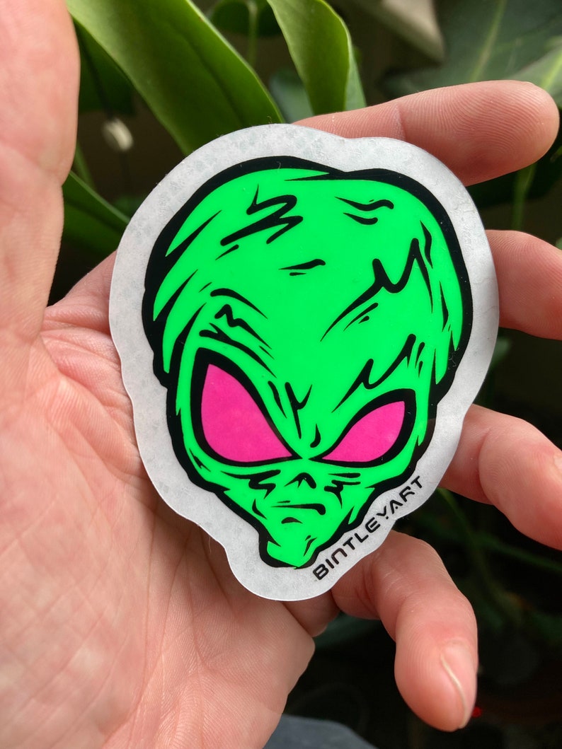 Uv/blacklight Reactive Art Alien Sticker - Etsy