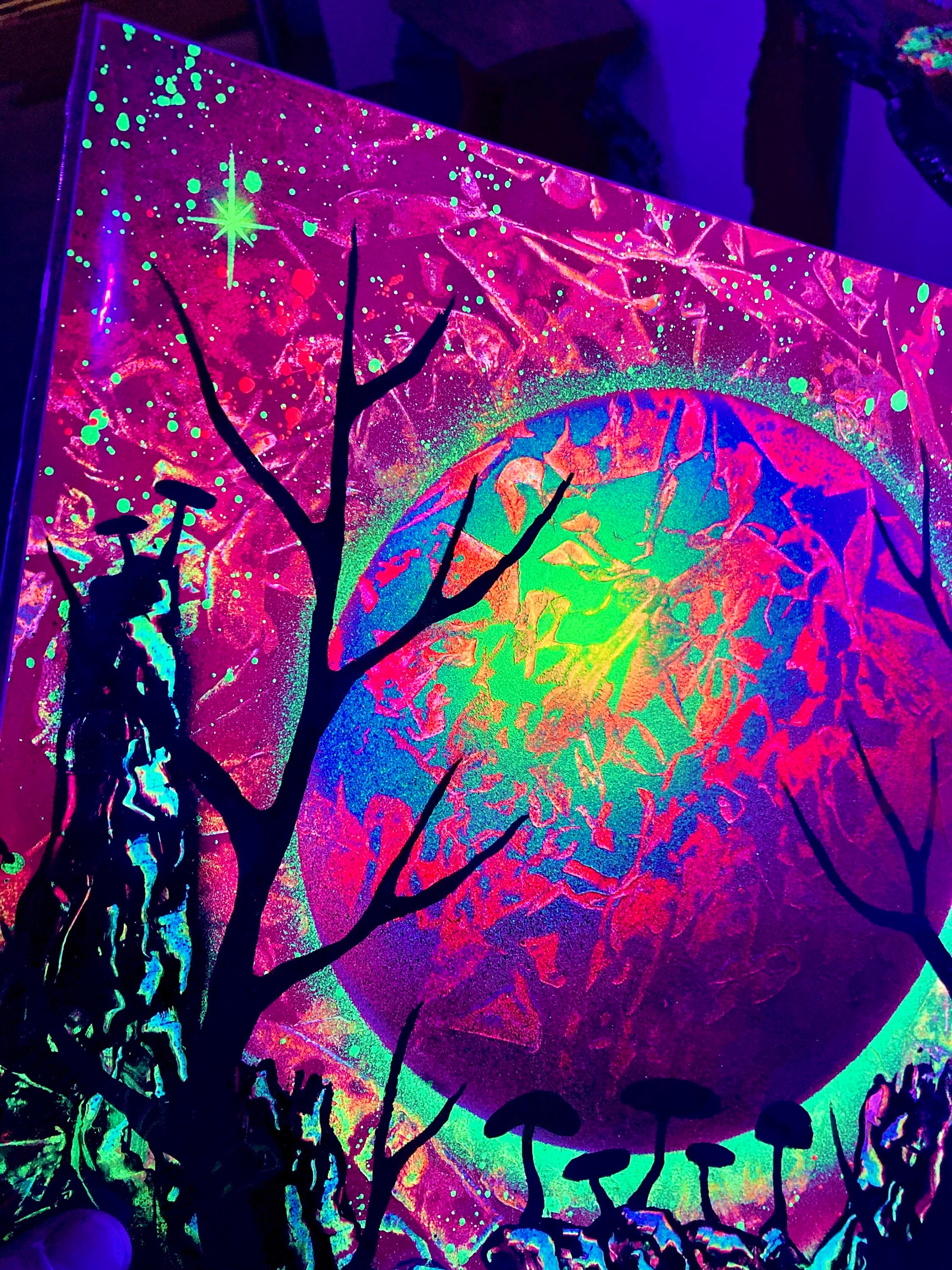 UV Reactive Blacklight Glowing Psychedelic Space Landscape Painting - Etsy