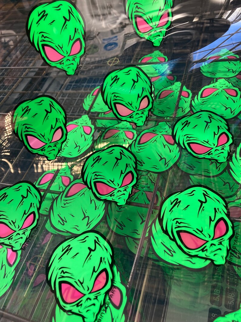 Uv/blacklight Reactive Art Alien Sticker - Etsy