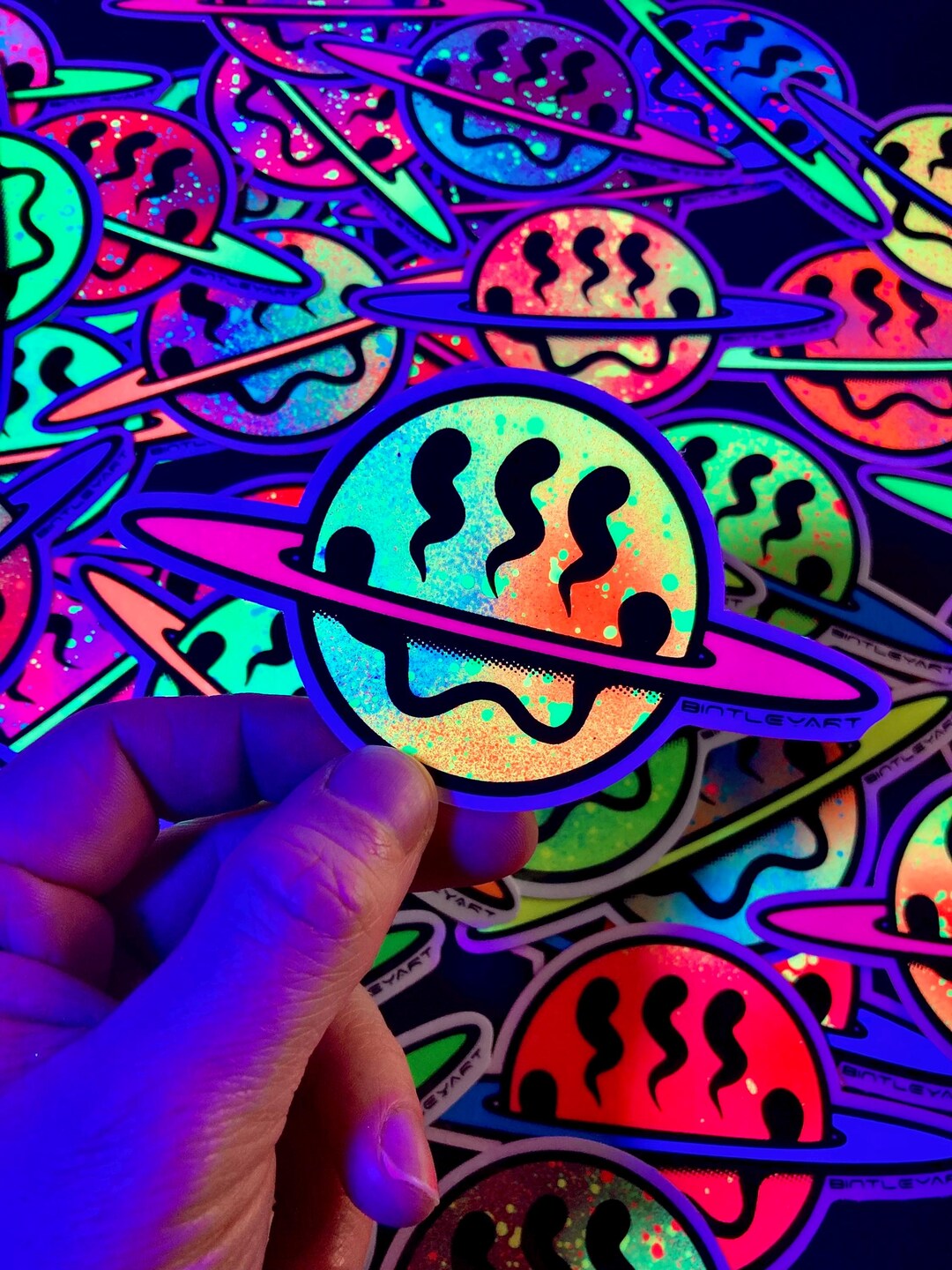 Mystery Uv/blacklight Trippy Saturn Planet Glow Sticker - Etsy