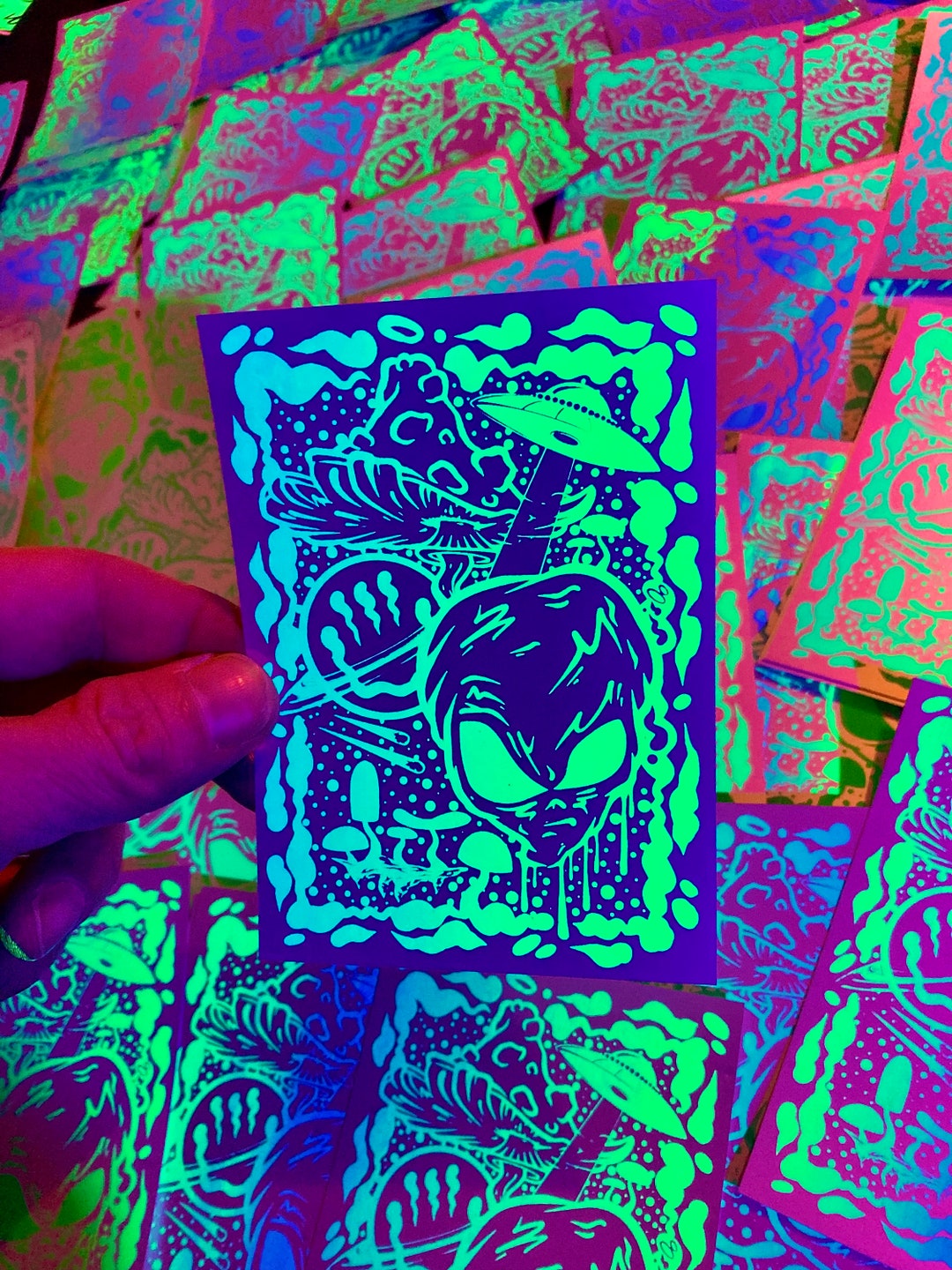 Blacklight UV Reactive Space Alien Art Sticker - Etsy