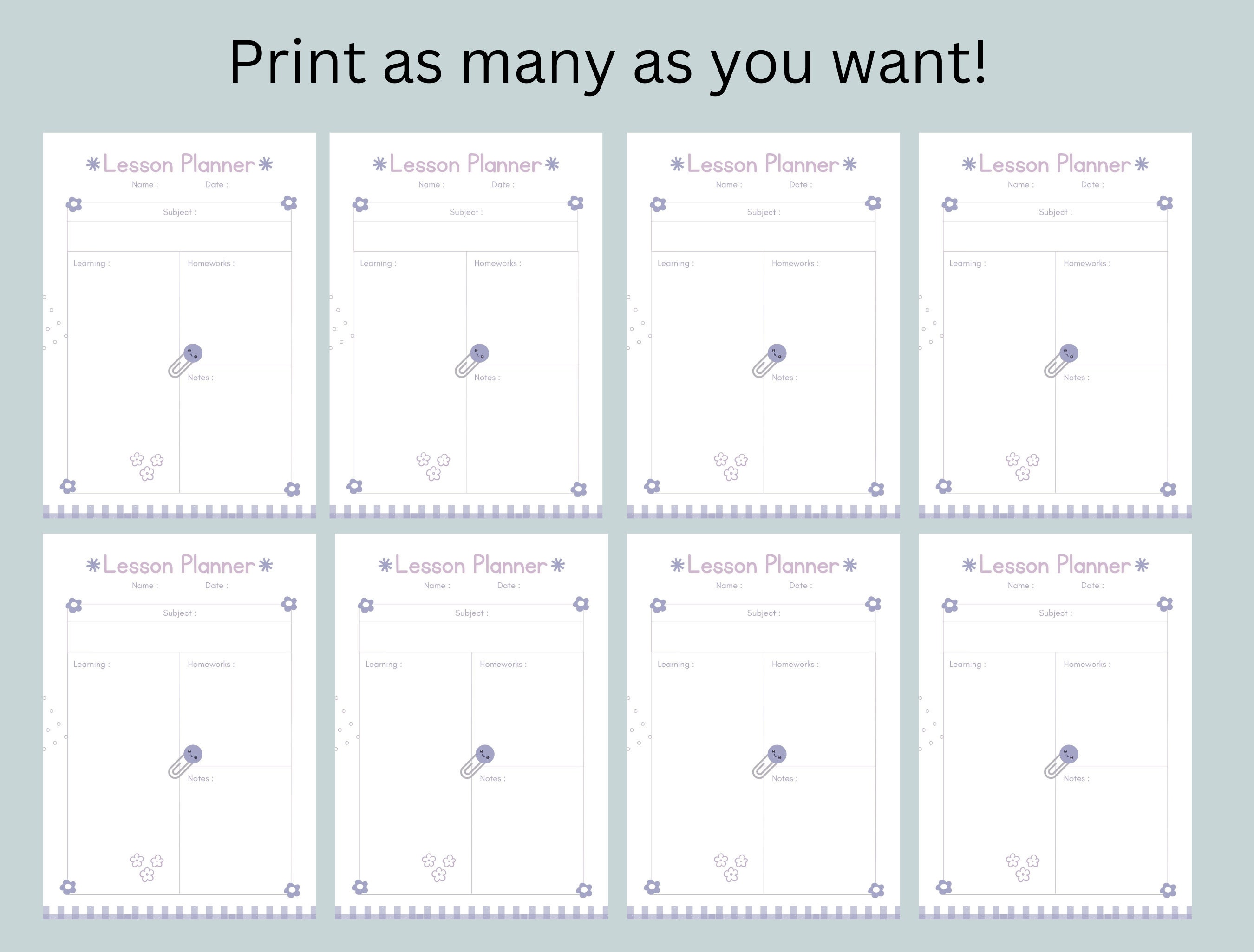 One Page Lessons Planner, Instant Download Planner, Lesson Schedule ...