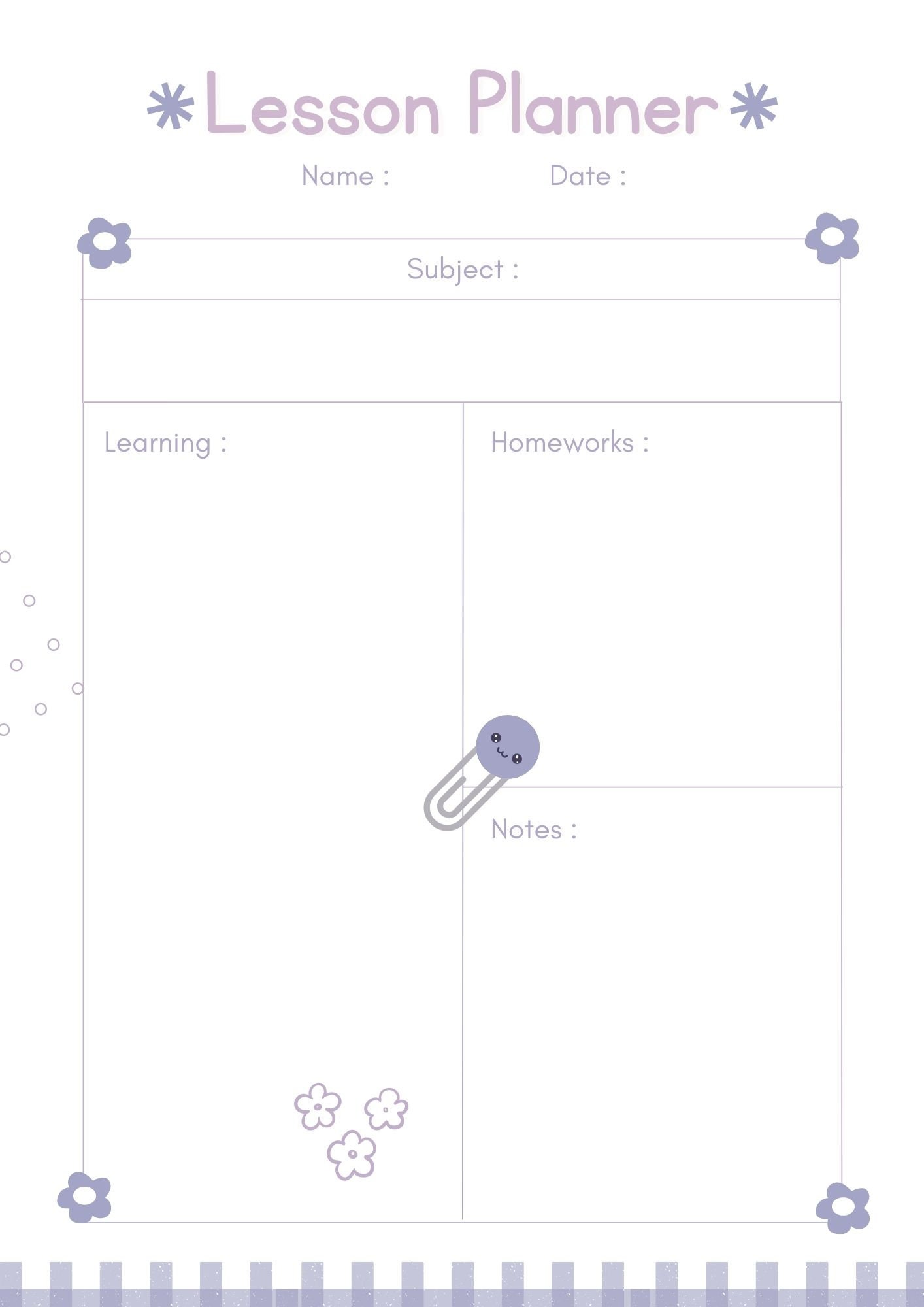 One Page Lessons Planner, Instant Download Planner, Lesson Schedule ...