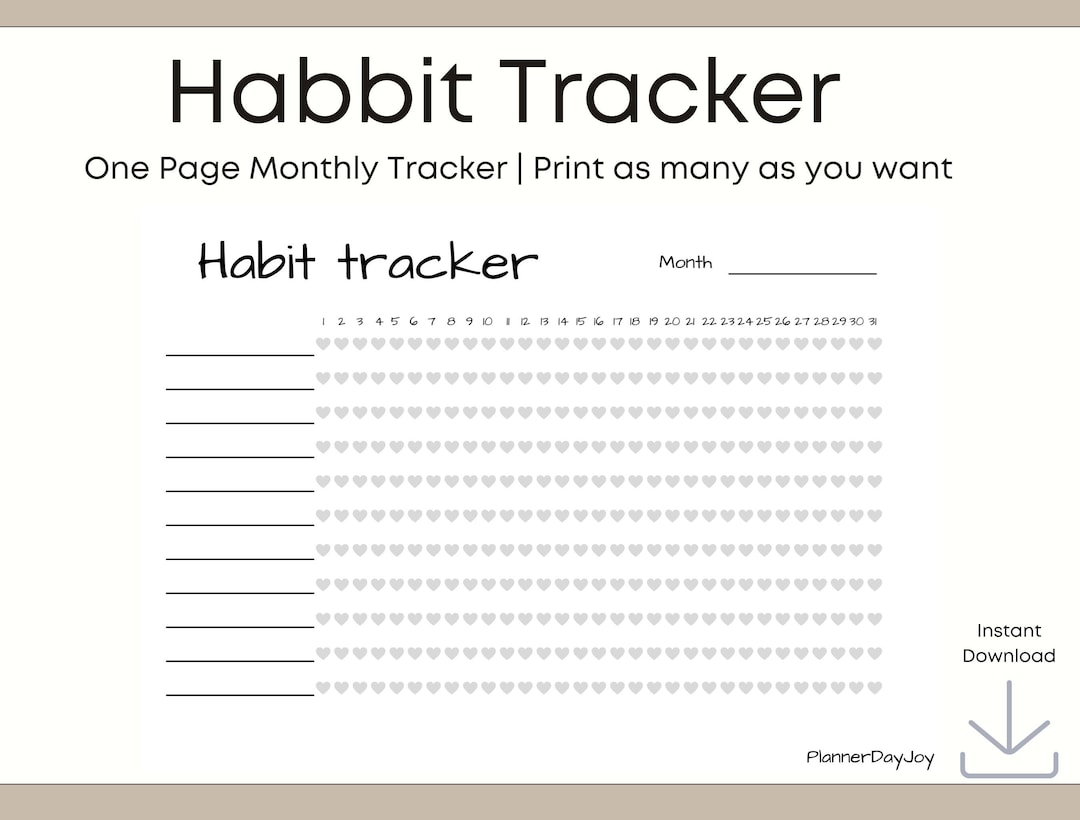 Cute Printable Habit Tracker With Hearts, One Page Habit Tracker ...