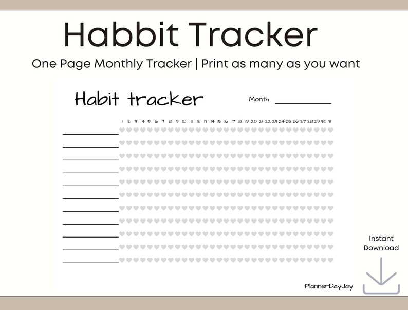 Cute Printable Habit Tracker With Hearts, One Page Habit Tracker ...