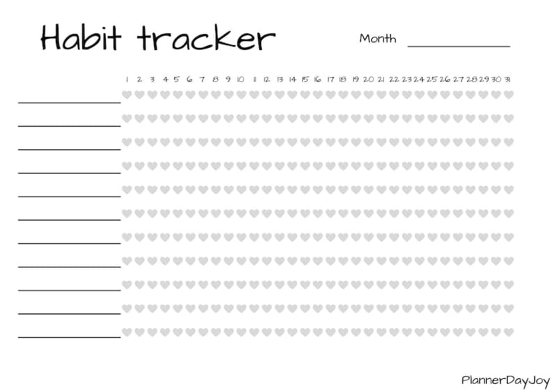 Cute Printable Habit Tracker With Hearts, One Page Habit Tracker ...