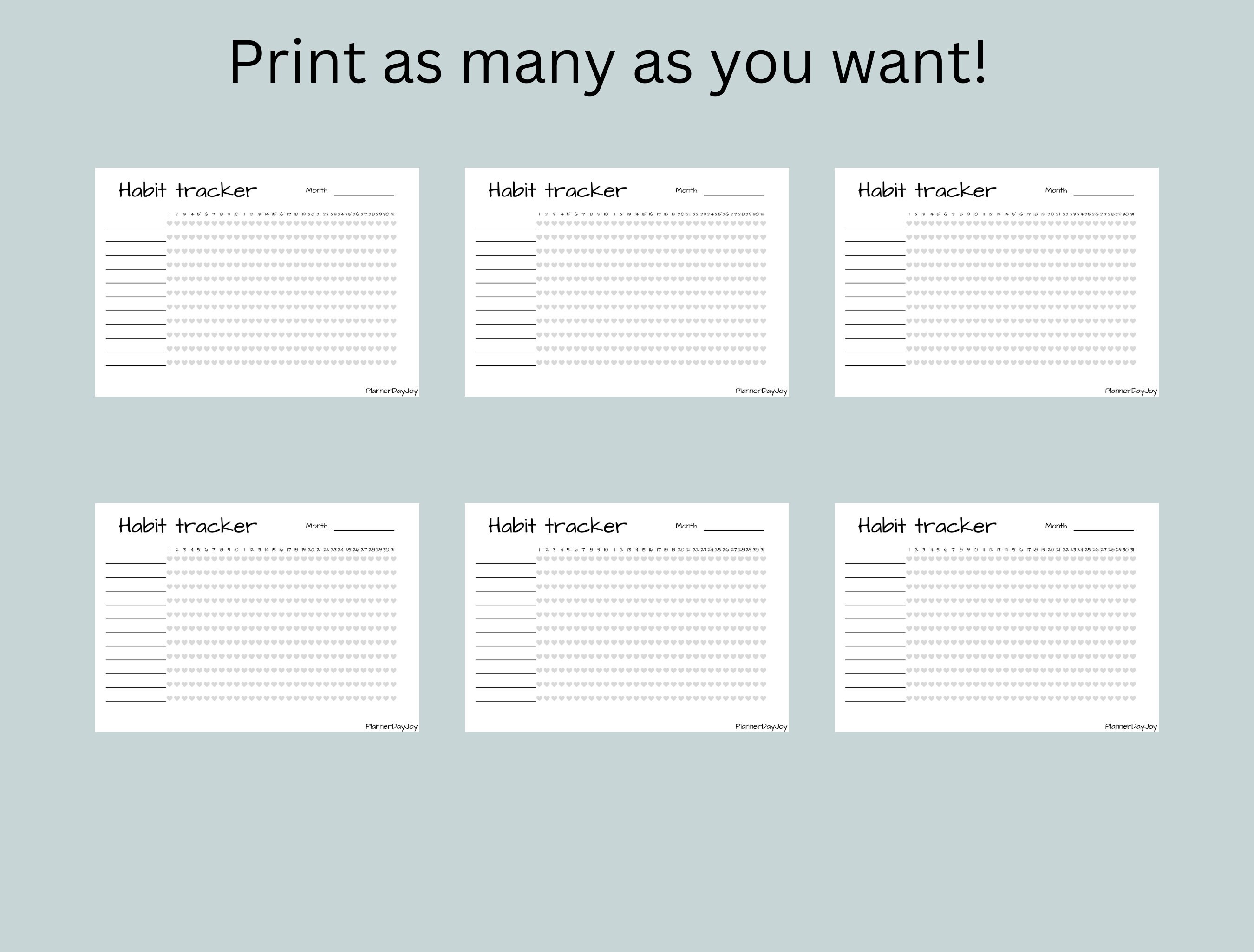 Cute Printable Habit Tracker With Hearts, One Page Habit Tracker ...