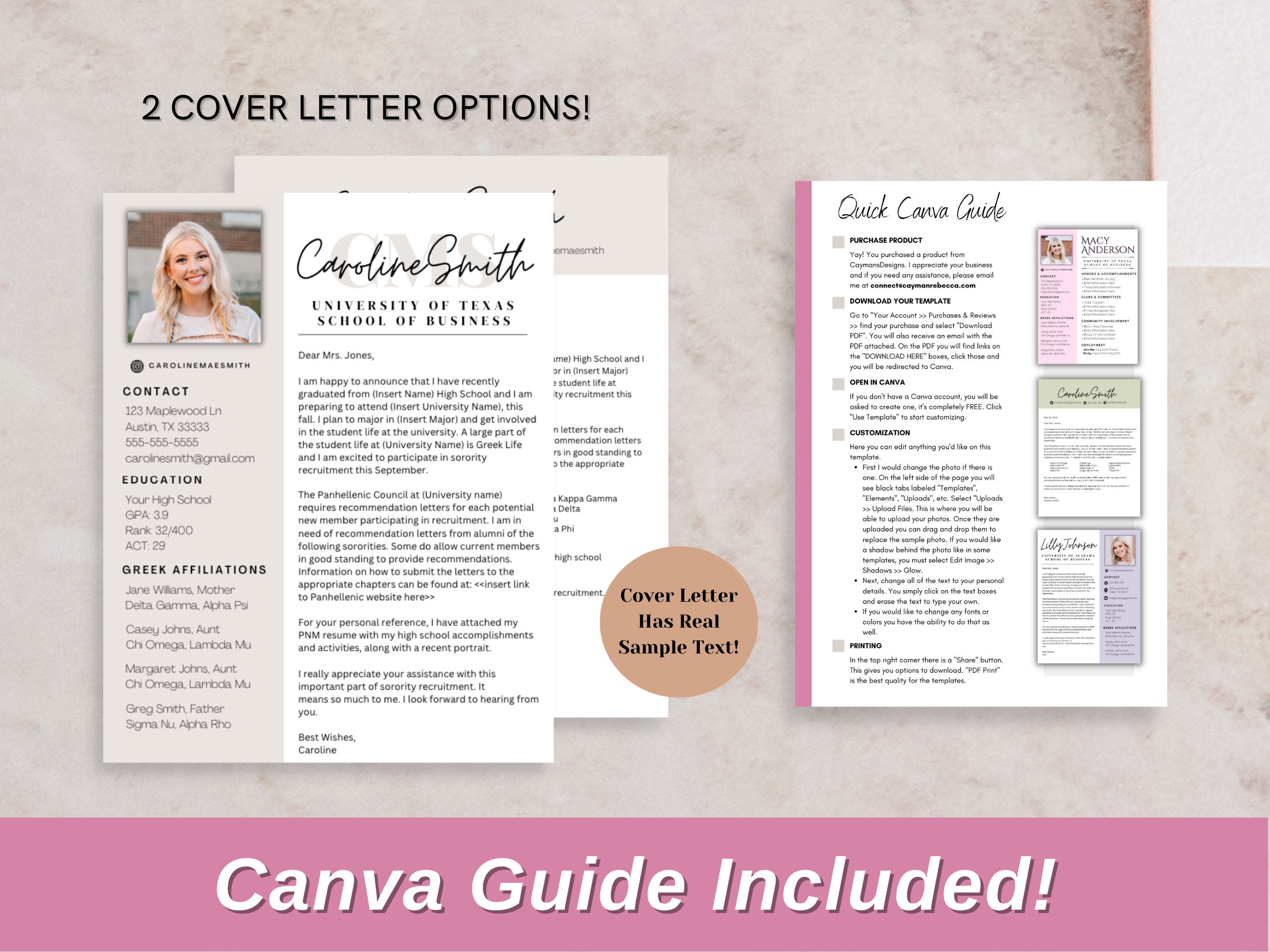 Sorority Resume Packet, Social Resume Template With Cover Letter ...