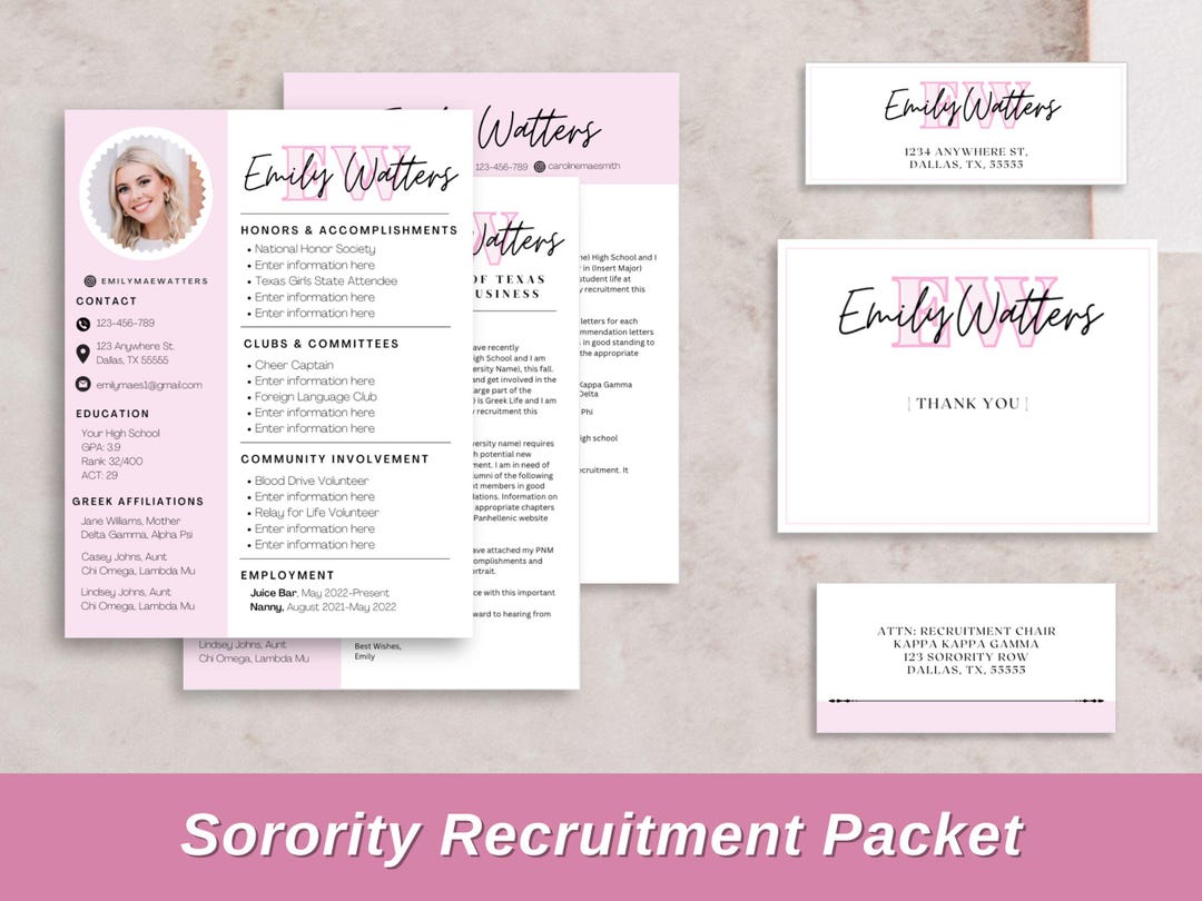Sorority Social Resume Packet, Pink Resume Template With Cover Letter ...