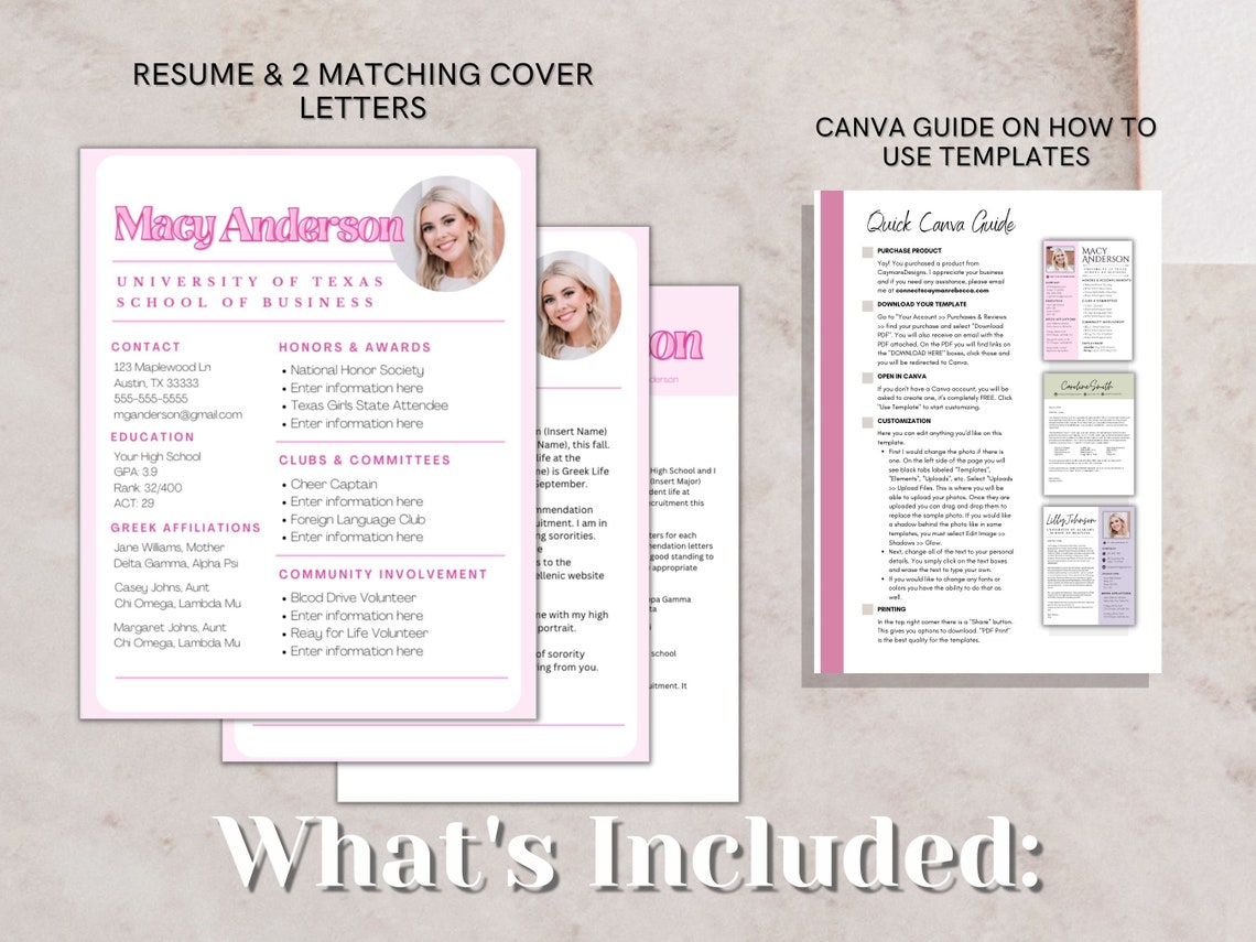 Pink Sorority Rush Resume Template, Cute Resume for Sorority Rush ...