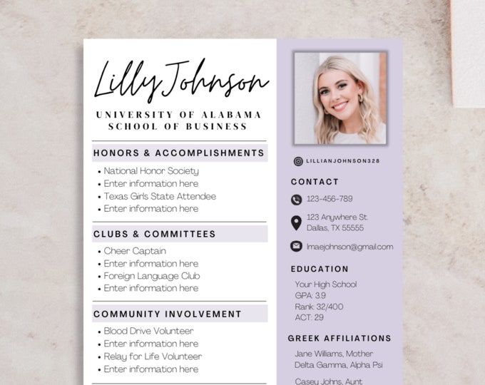 Editable Sorority Rush Template Pack, Social Resume Template Sorority ...