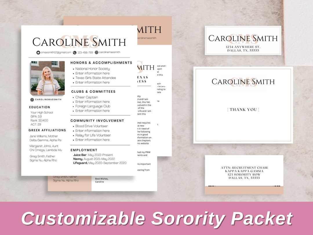 Sorority Rush Resume Pack, Editable Sorority Rush Resume Template With ...