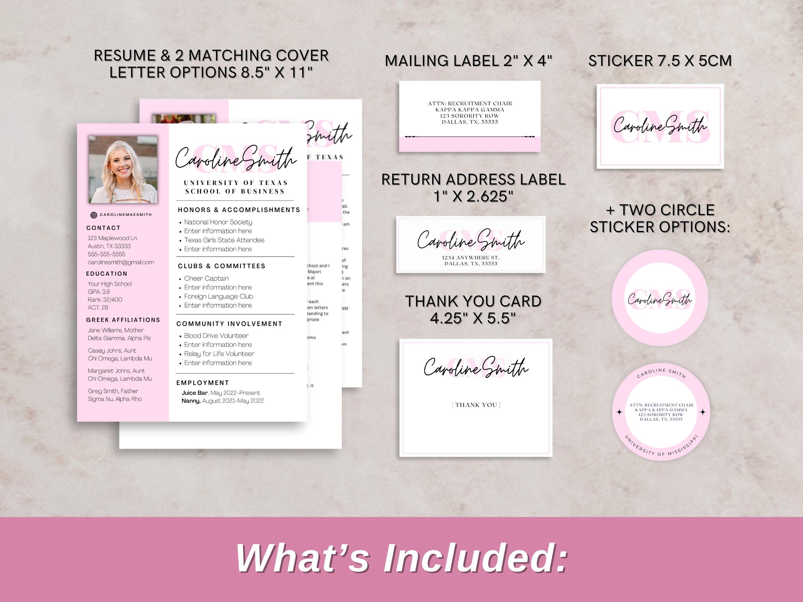 Sorority Resume Template Bundle for Recruitment | Editable PNM Packet ...