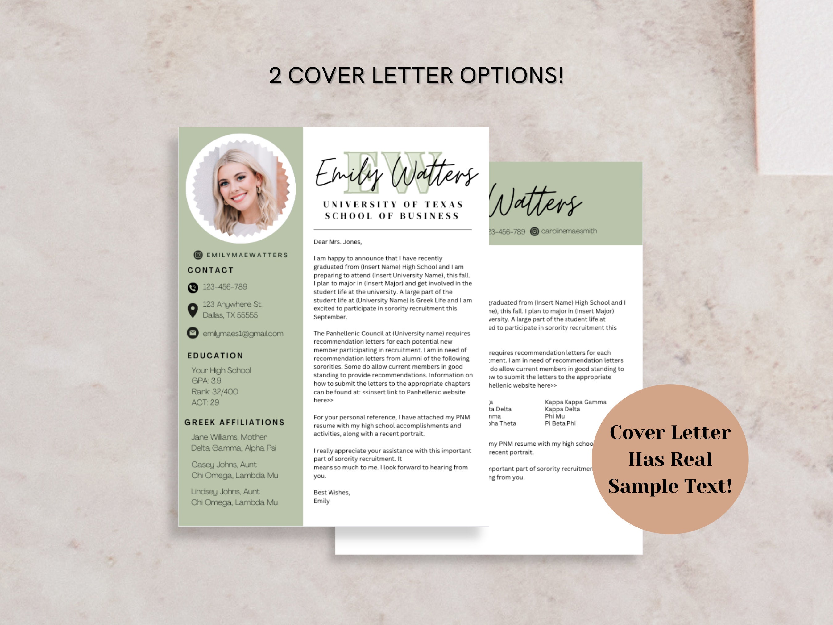 Sorority Rush Resume Template and Cover Letter, Social Resume Template ...