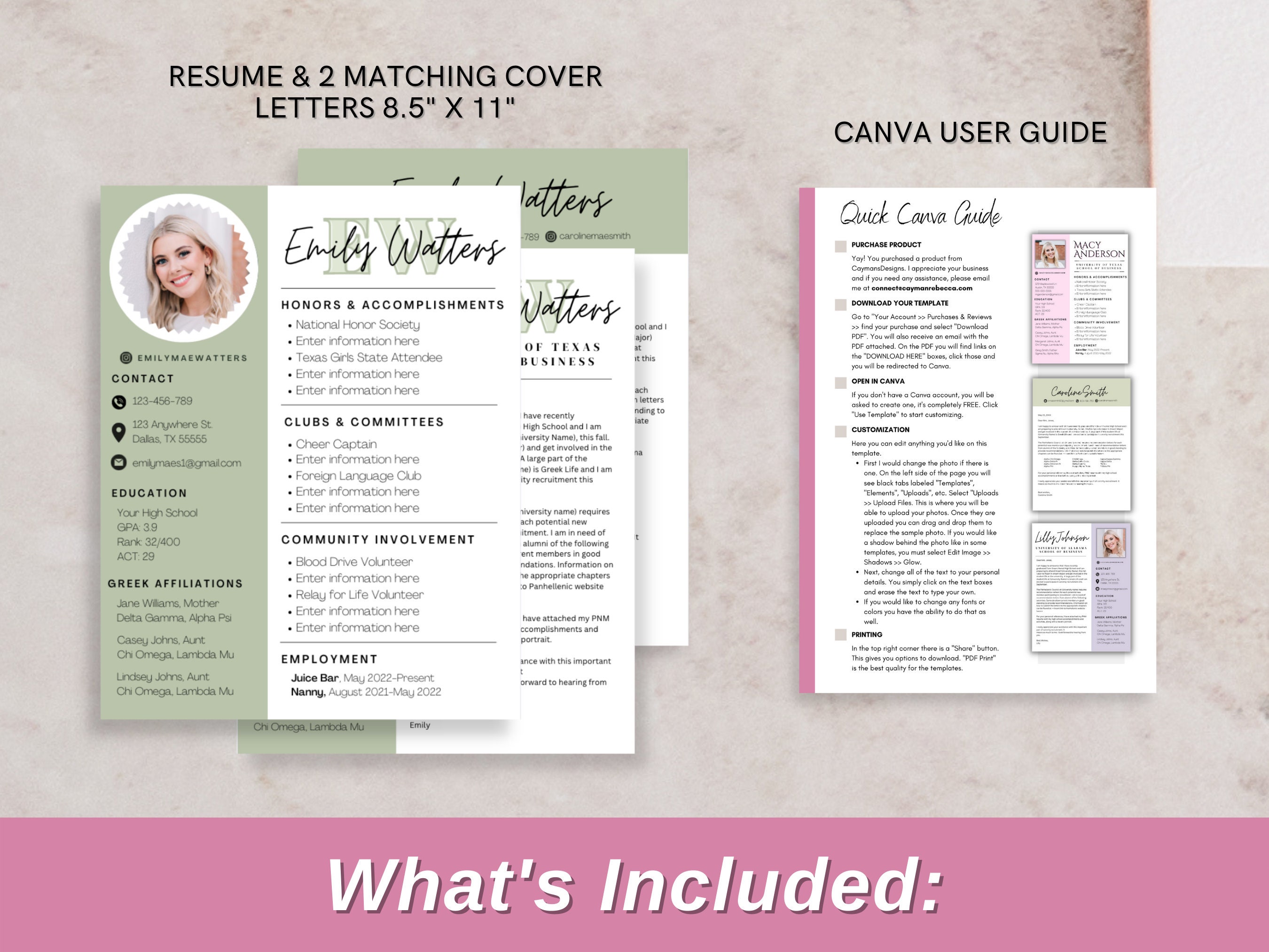 Sorority Rush Resume Template and Cover Letter, Social Resume Template ...
