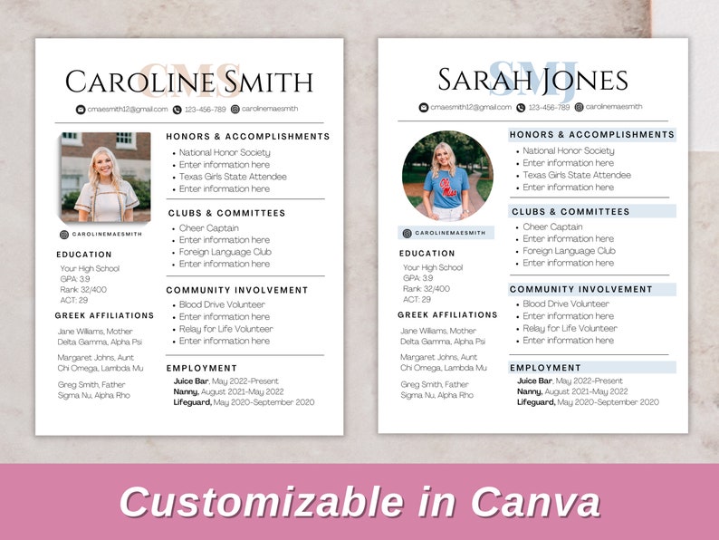 Sorority Rush Resume Pack, Editable Sorority Rush Resume Template With ...