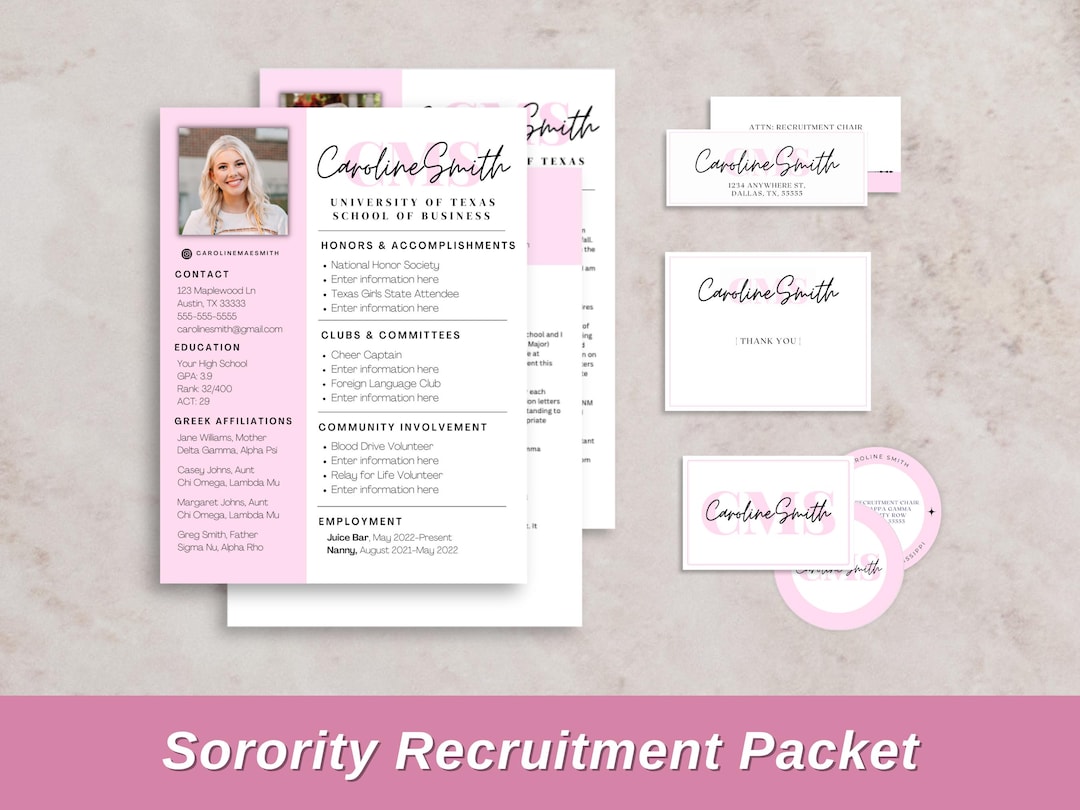 Sorority Resume Template Bundle for Recruitment | Editable PNM Packet ...