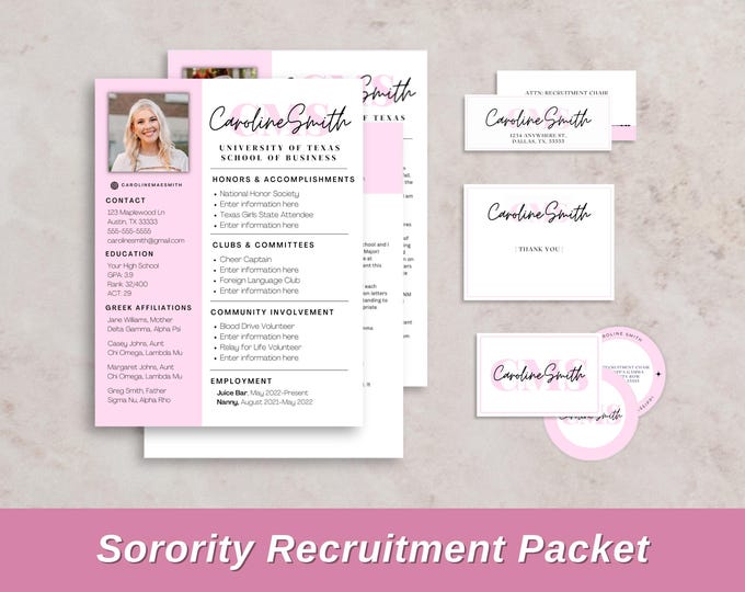 Editable Sorority Rush Template Pack, Social Resume Template Sorority ...