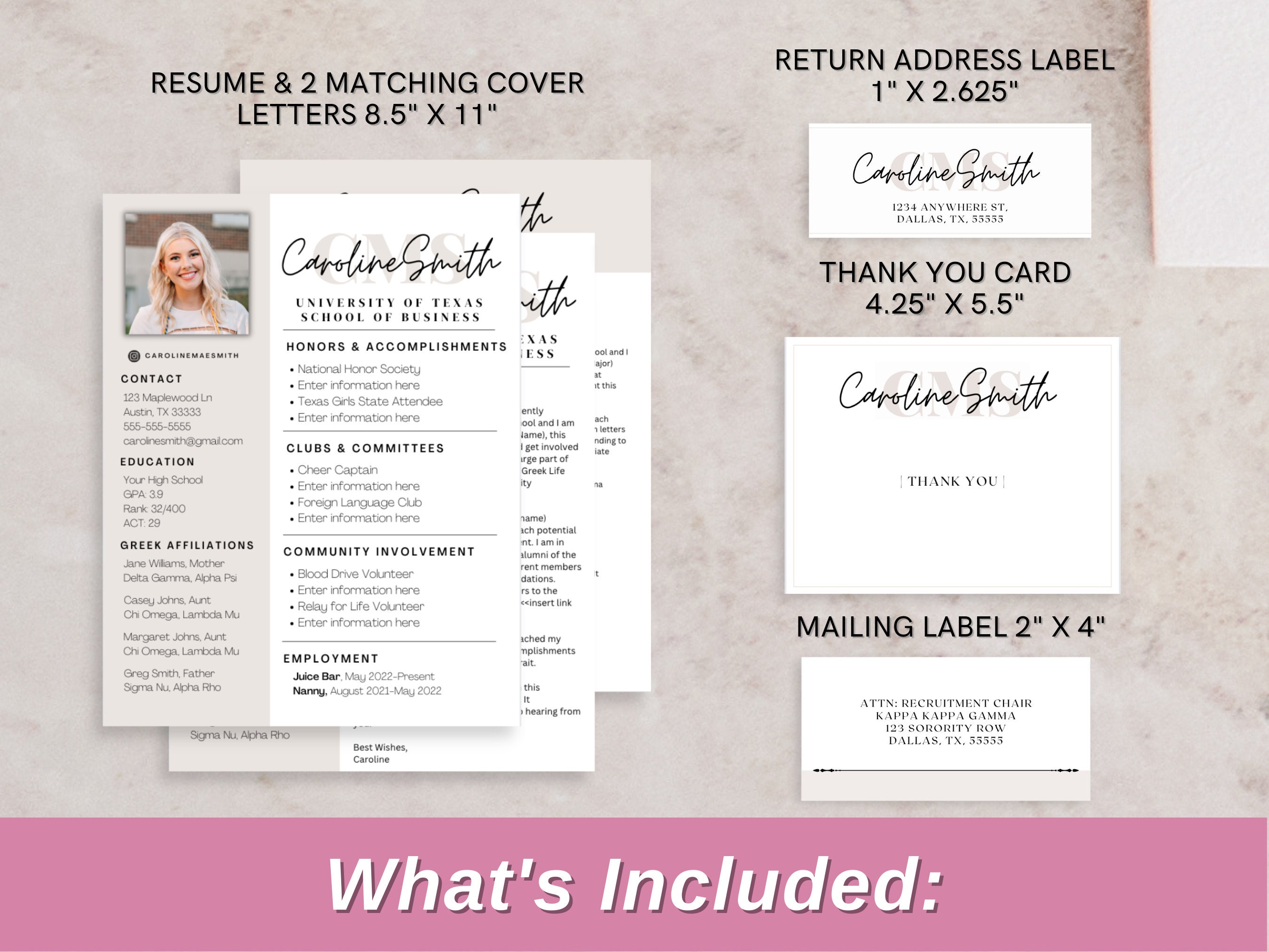 Sorority Resume Packet, Social Resume Template With Cover Letter ...