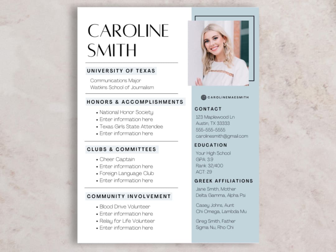 Sorority Rush Resume Template, Matching Cover Letter (canva Digital ...