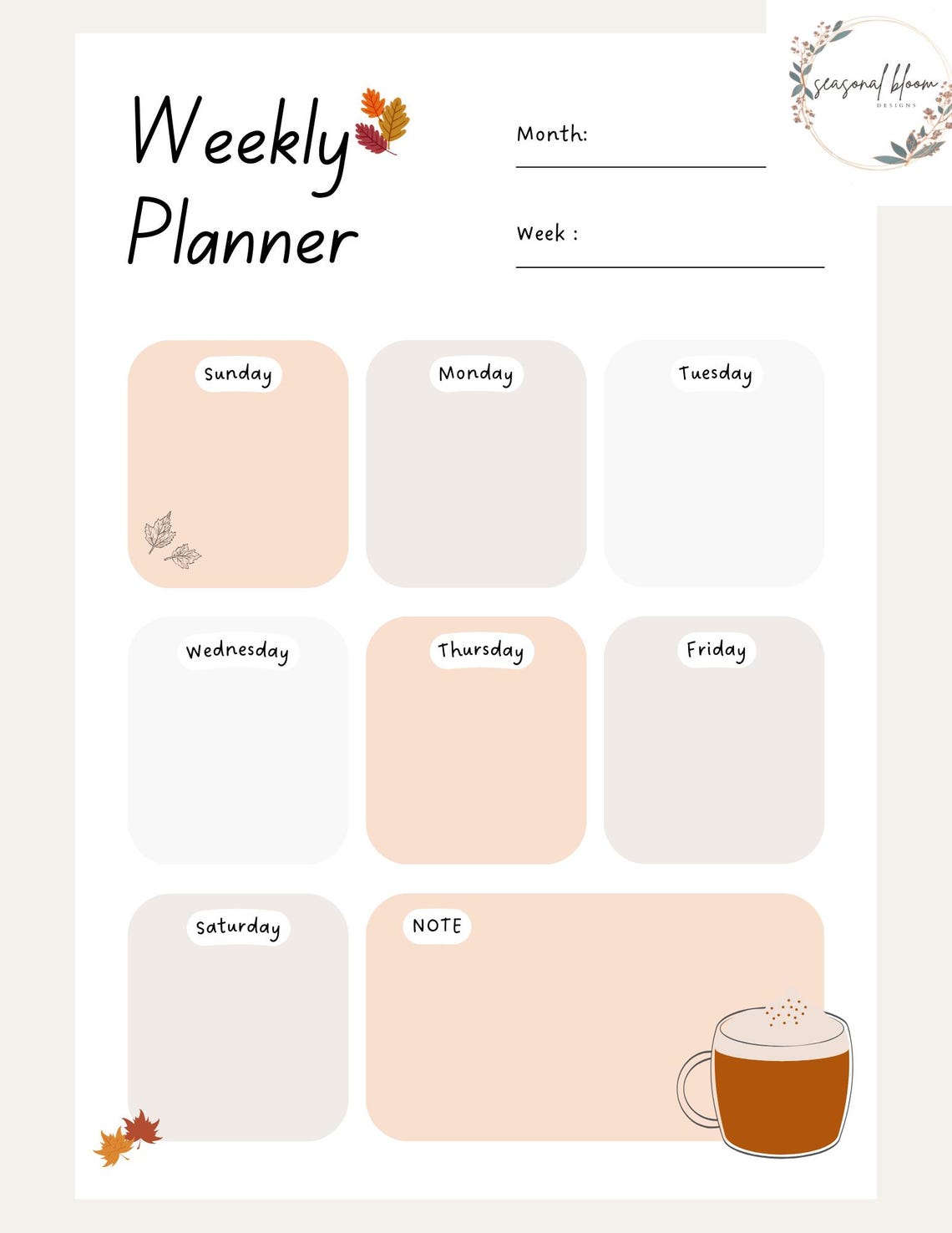 Weekly Planner Printable, Instant Download, Fall Productivity Planner ...